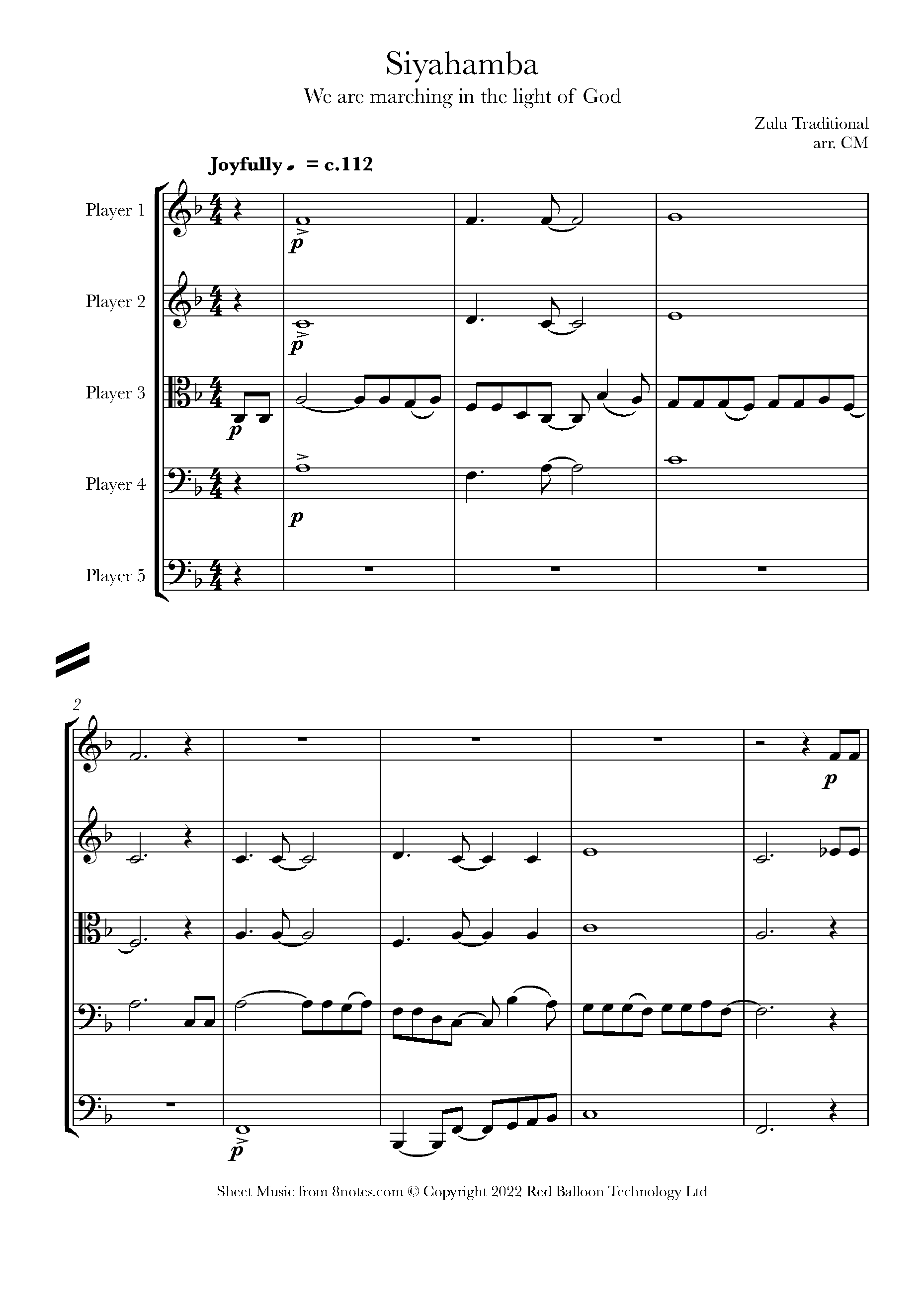 Siyahamba (Zulu Traditional) Sheet music for Flexible Mixed Ensemble ...