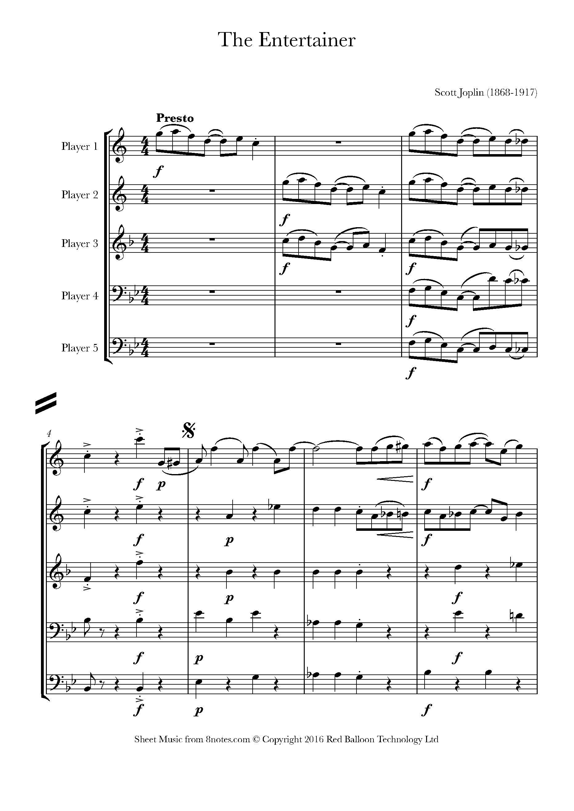 Scott Joplin - The Entertainer Sheet music for Flexible Mixed Ensemble ...