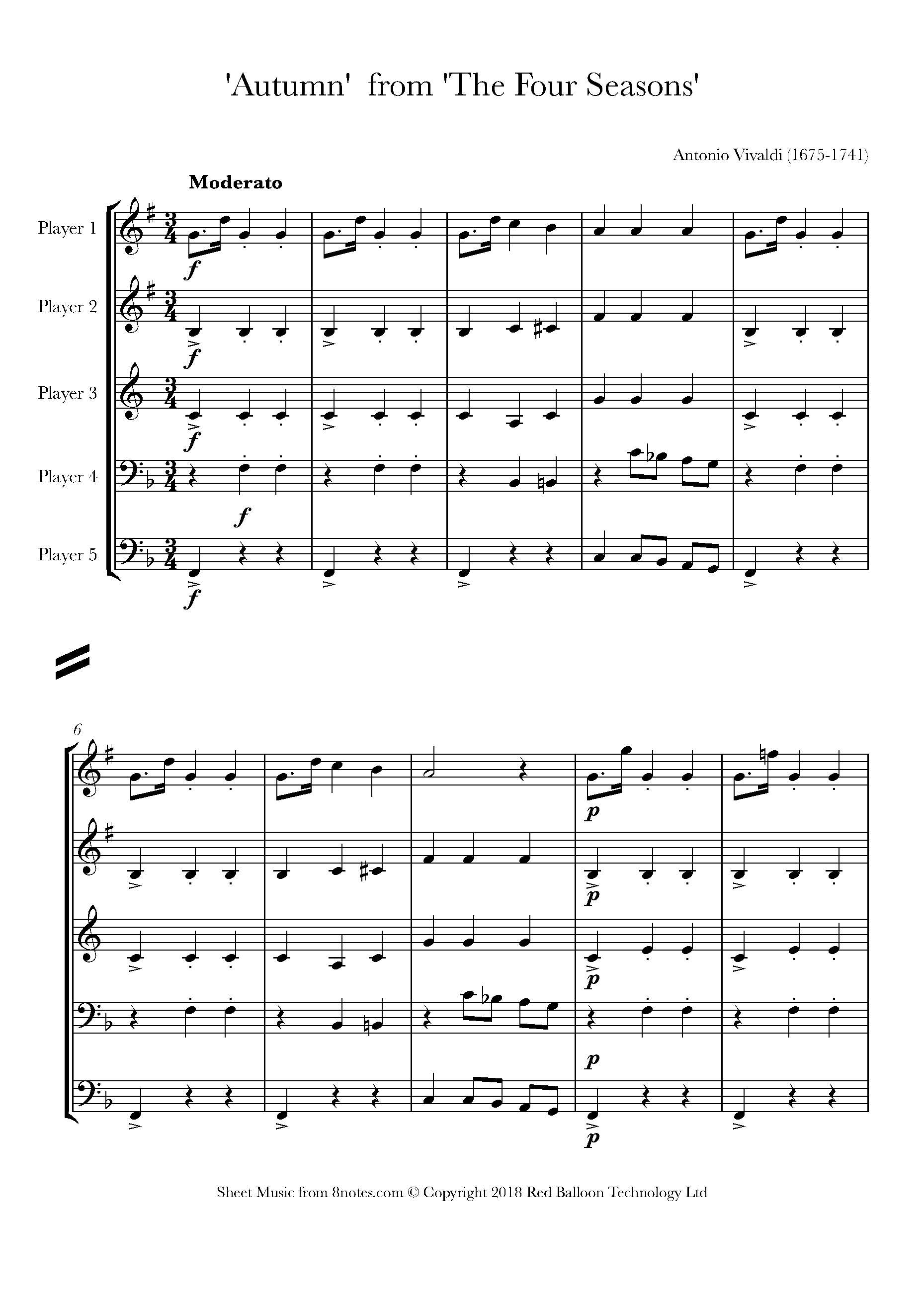 Vivaldi - Autumn from The Four Seasons Sheet music for Flexible Mixed ...