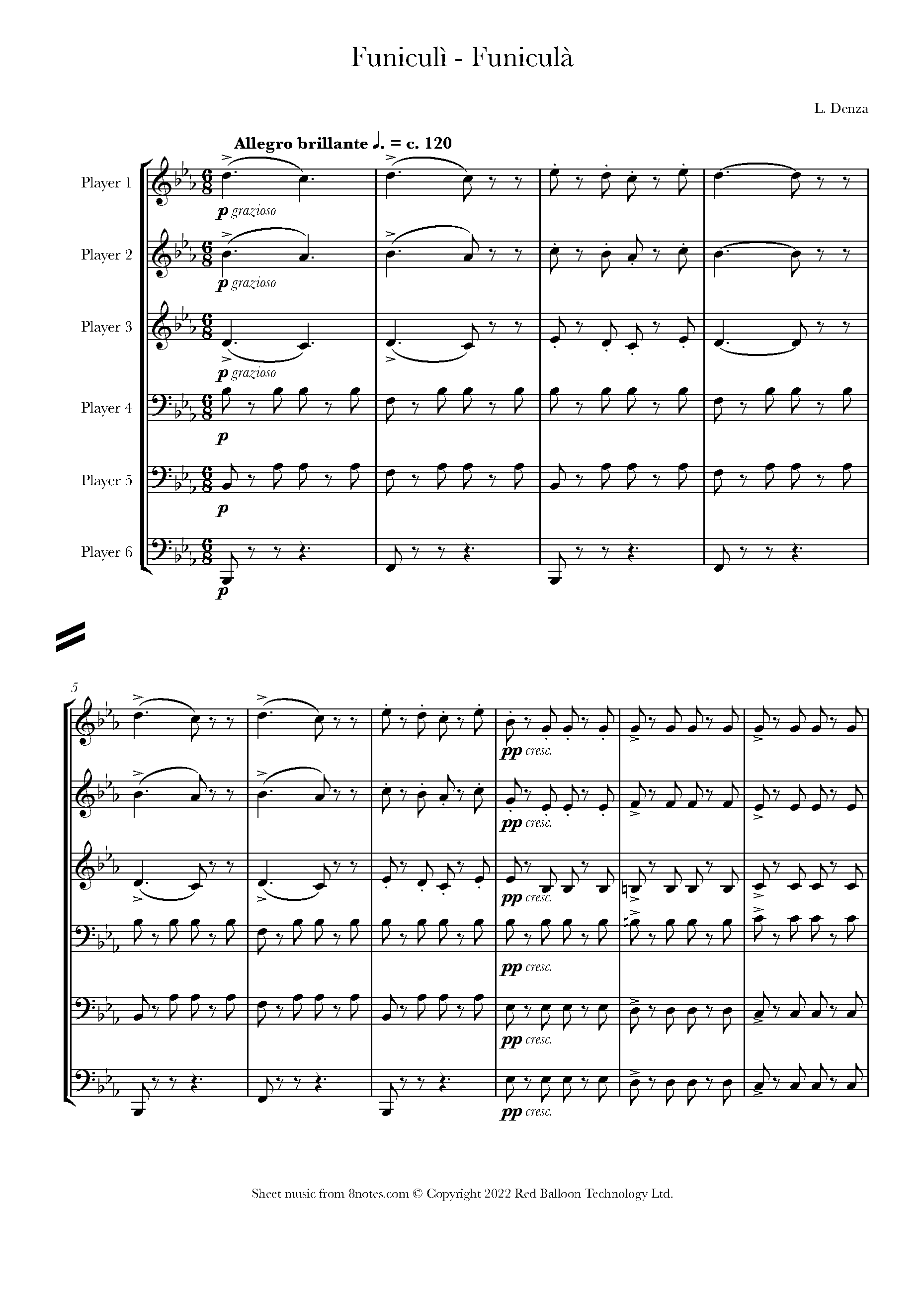 Denza - Funiculi - Funicula Sheet music for Flexible Mixed Ensemble - 6 ...