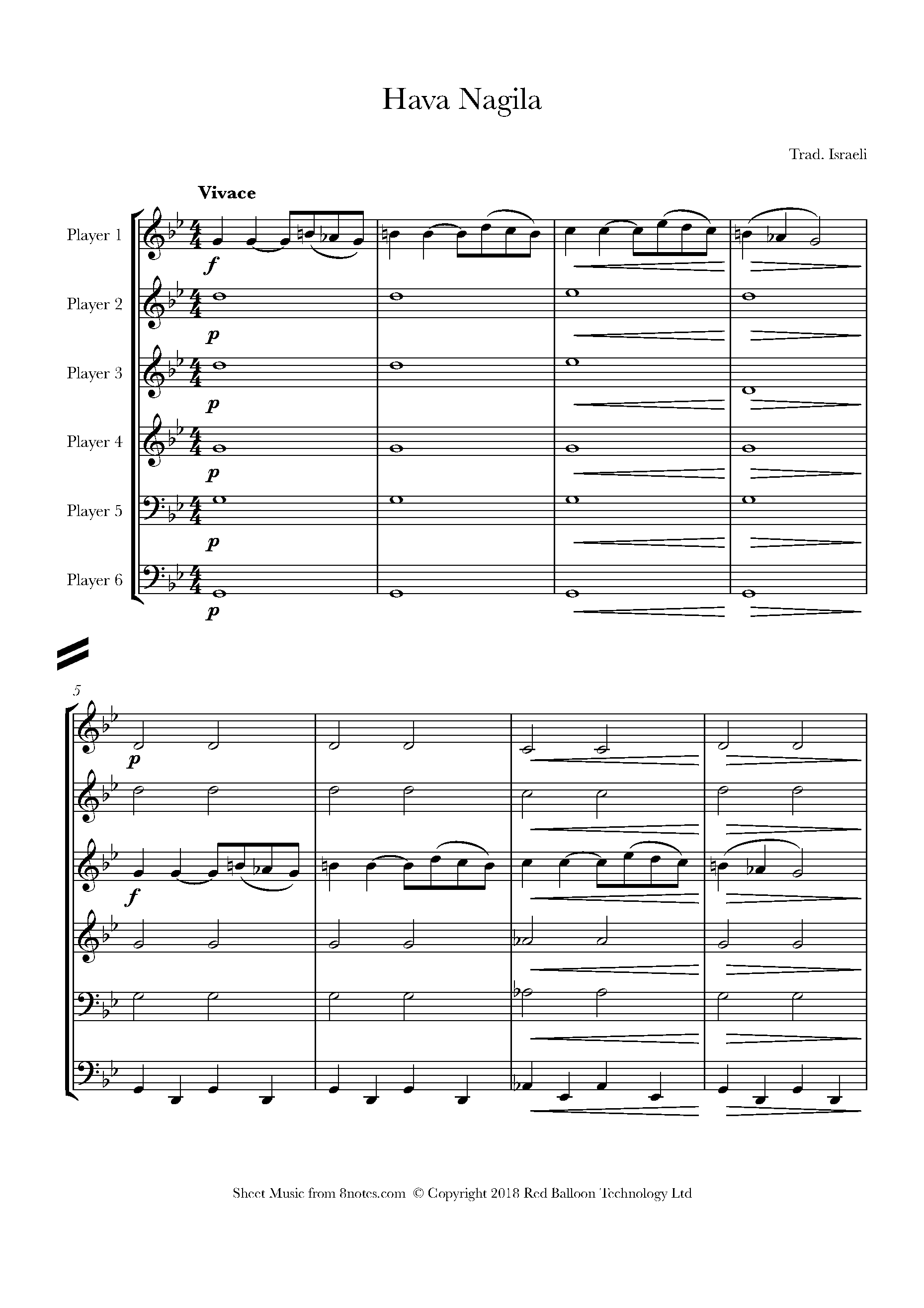 Hava Nagila Sheet music for Flexible Mixed Ensemble - 6 Players ...