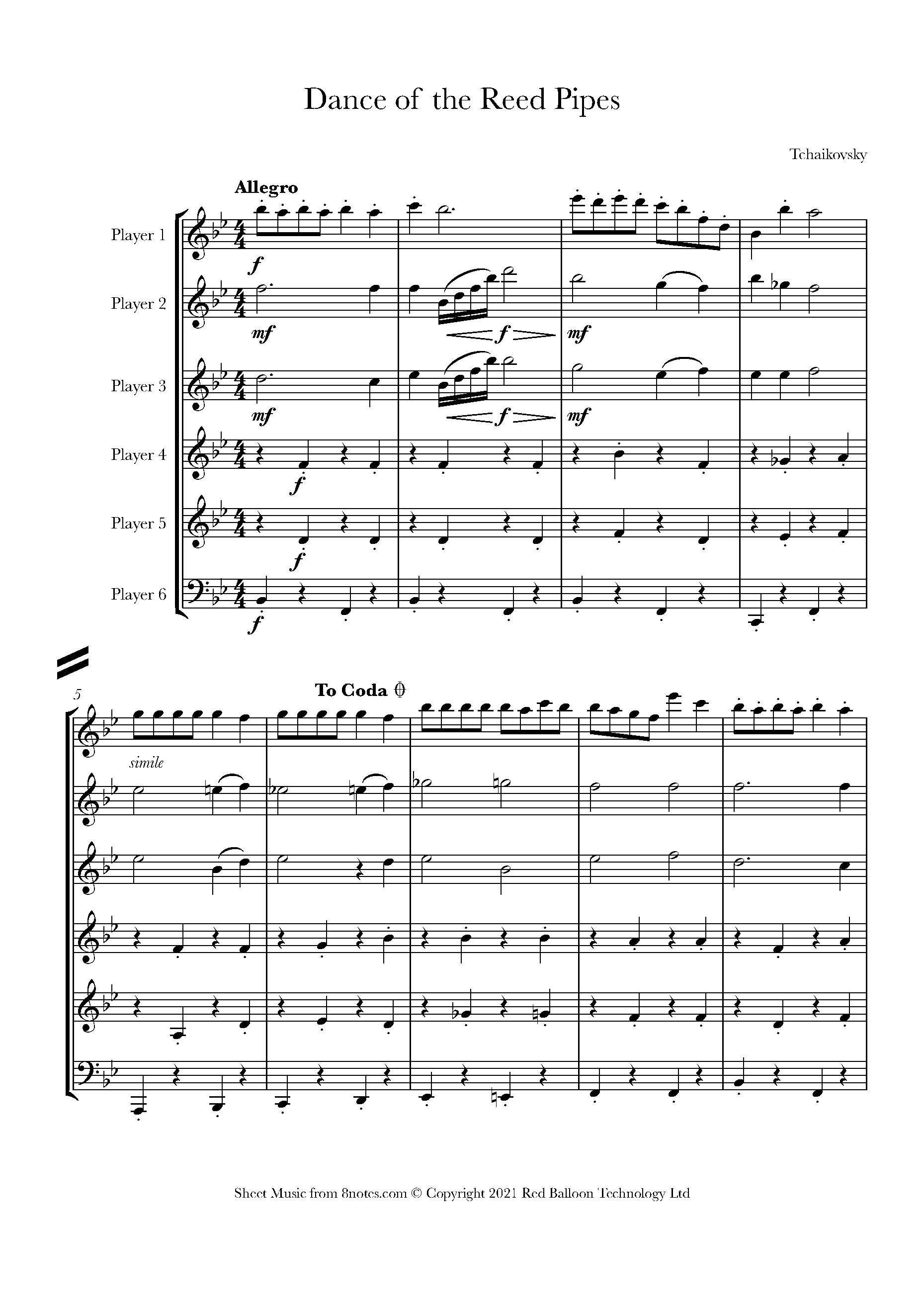 Tchaikovsky - Dance of the reed pipes from the Nutcracker Sheet music ...