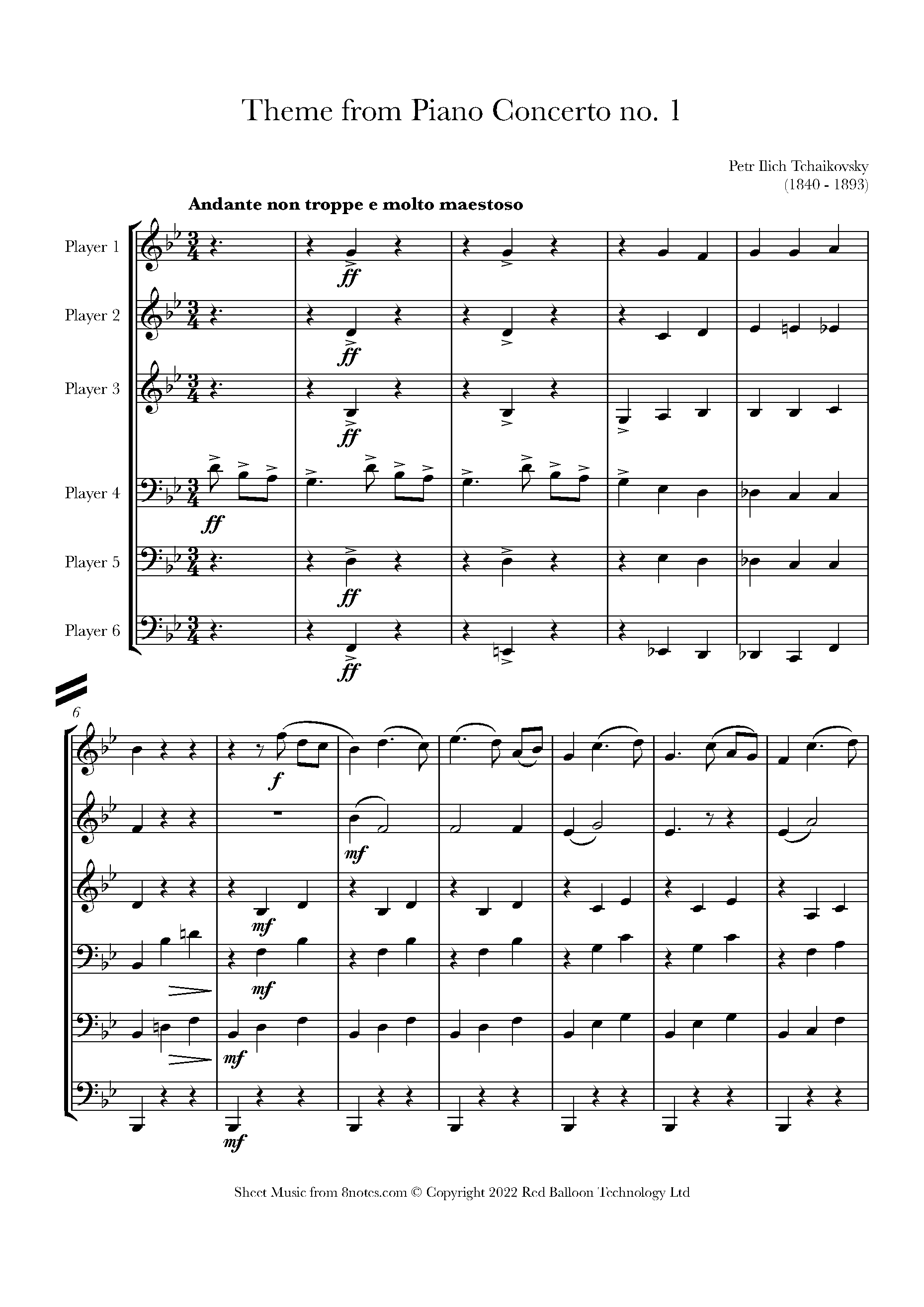 Tchaikovsky - Theme from Piano Concerto No.1 Sheet music for Flexible Mixed Ensemble - 6 Players ...