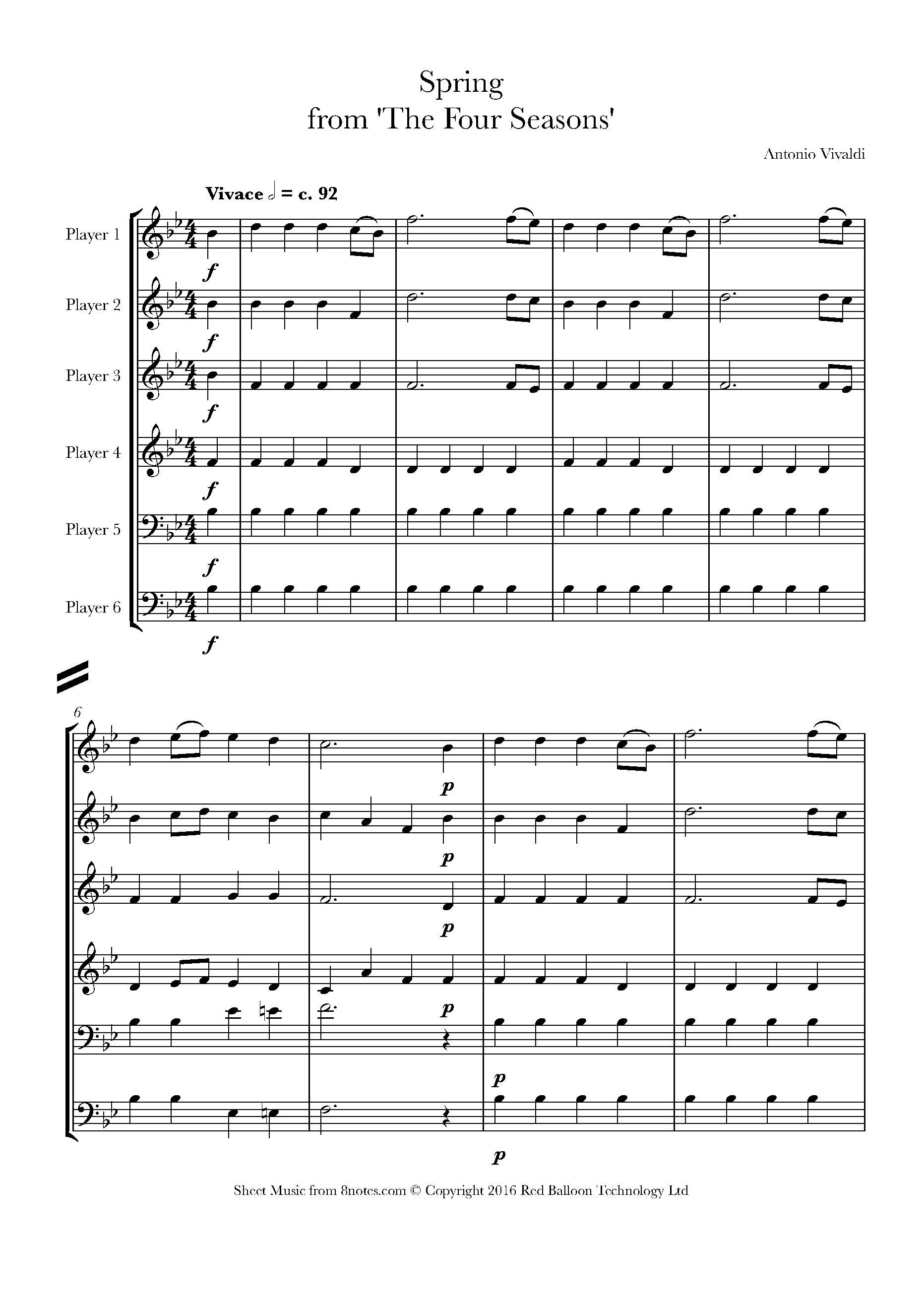 Vivaldi - Spring from The Four Seasons 1. Allegro (Theme) Sheet music ...