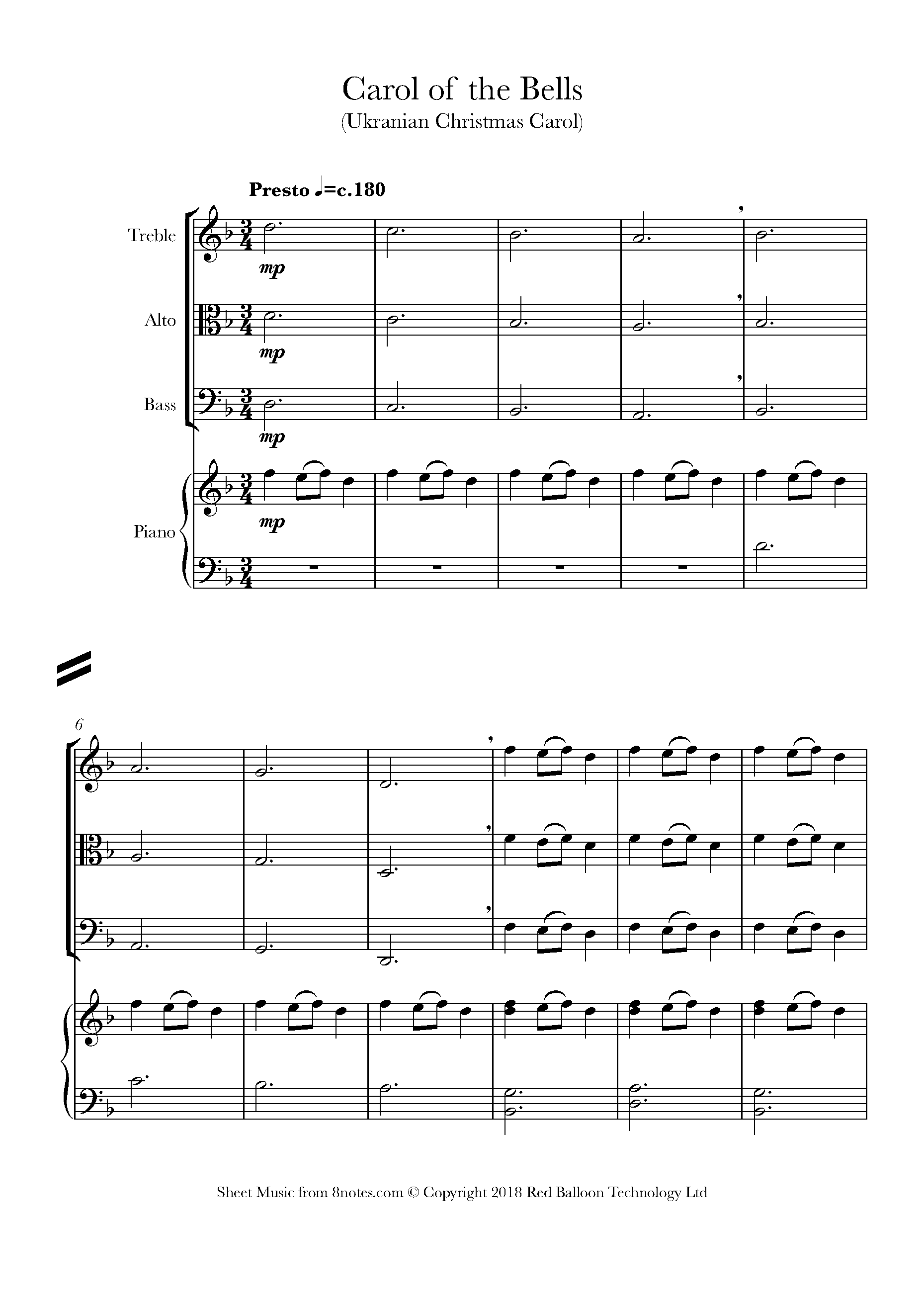 Carol of the Bells Sheet music for Flexible Unison - 8notes.com