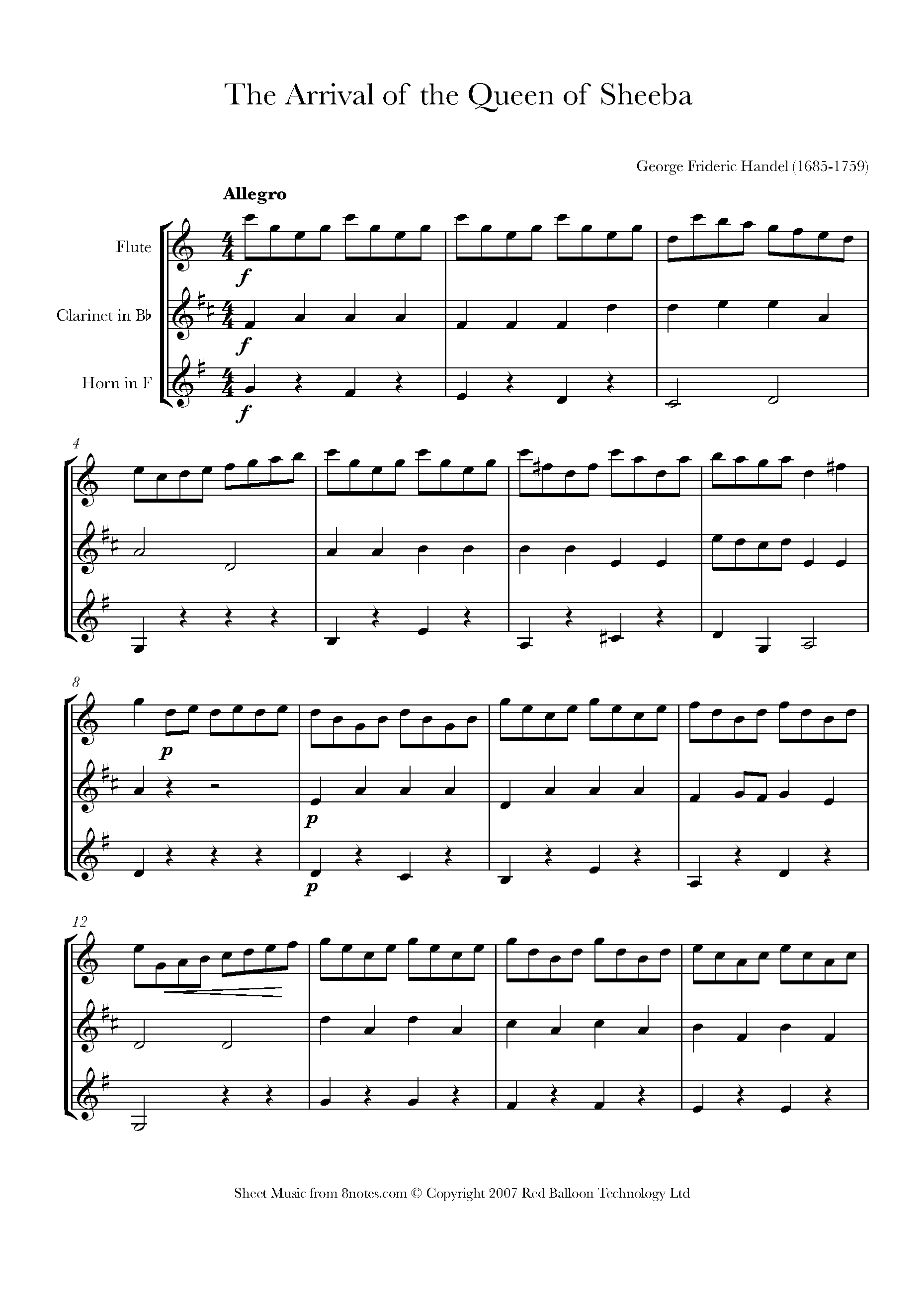 Handel - The Arrival of the Queen of Sheeba Sheet music for Flute ...