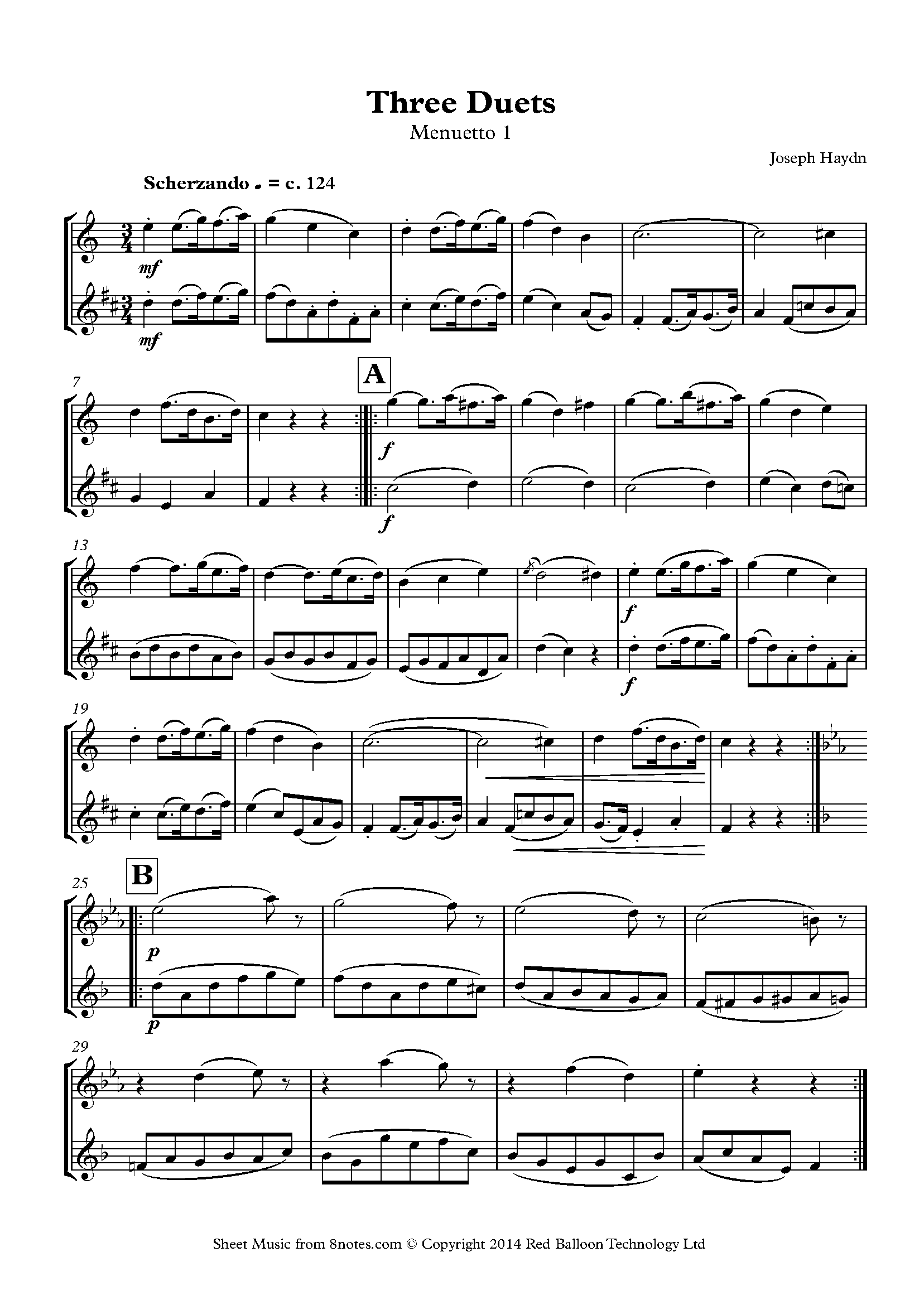 Haydn - Three Duets - Menuetto 1 Sheet music for Flute-Clarinet Duet ...