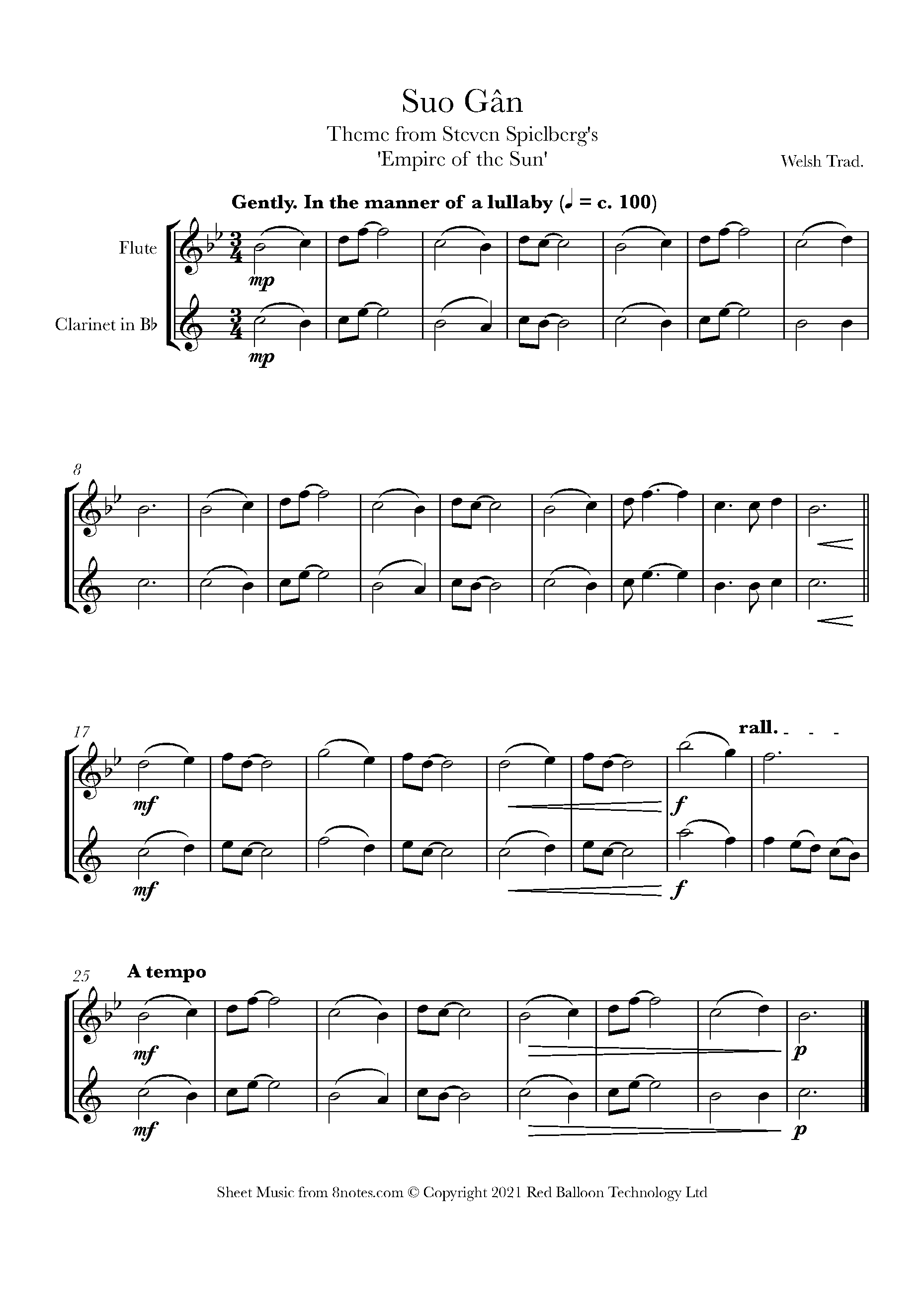 Empire of the Sun Theme - Suo Gan (Welsh traditional) Sheet music for ...