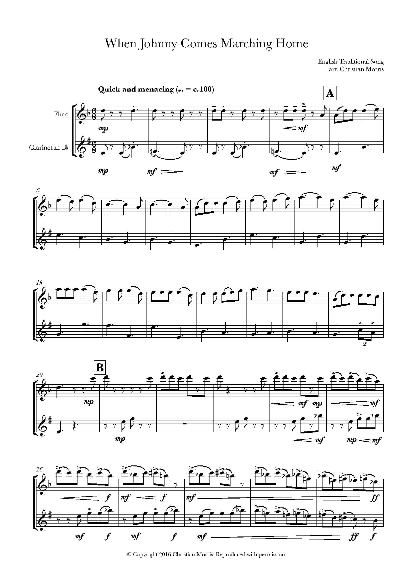 Morris - When Johnny Comes Marching Home Sheet music for Flute-Clarinet ...