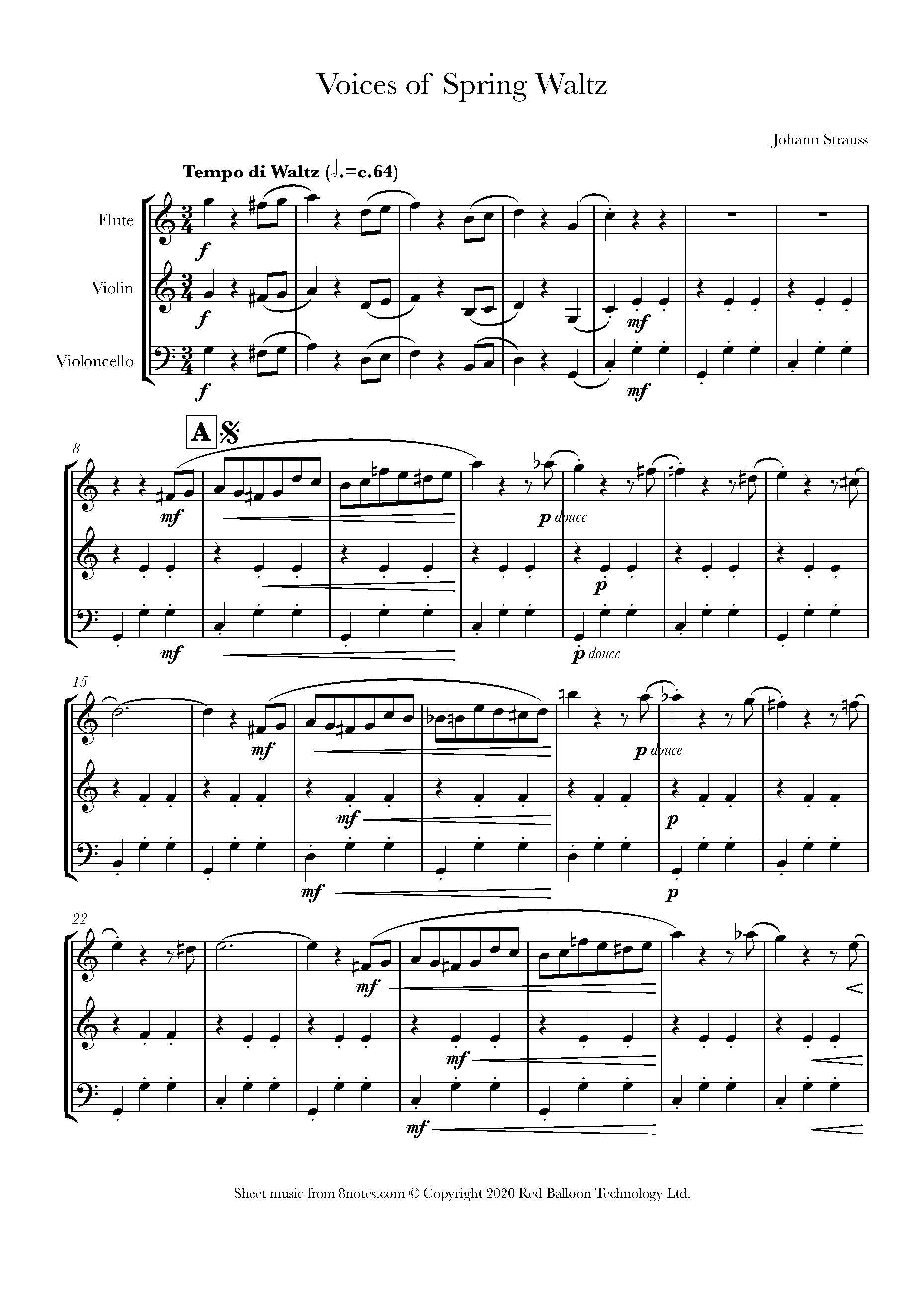 Strauss II - Voices of Spring Waltz Sheet music for flute-violin-cello ...