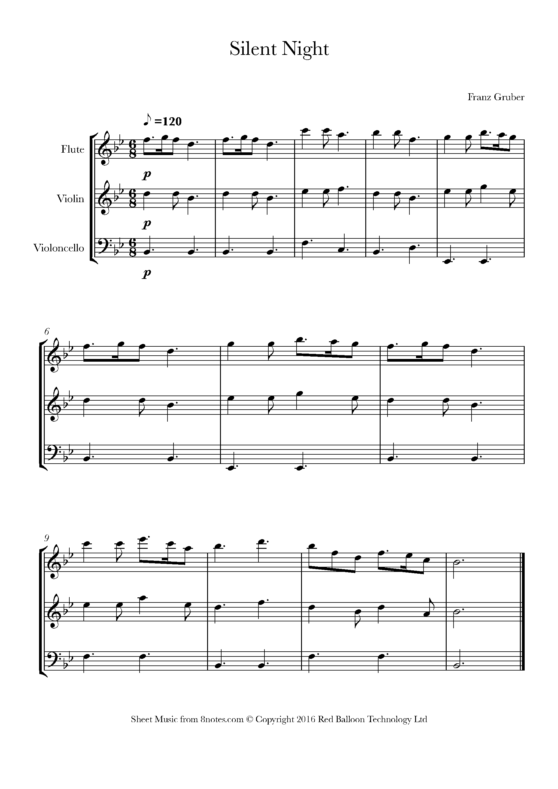 Silent Night Sheet music for flute-violin-cello - 8notes.com