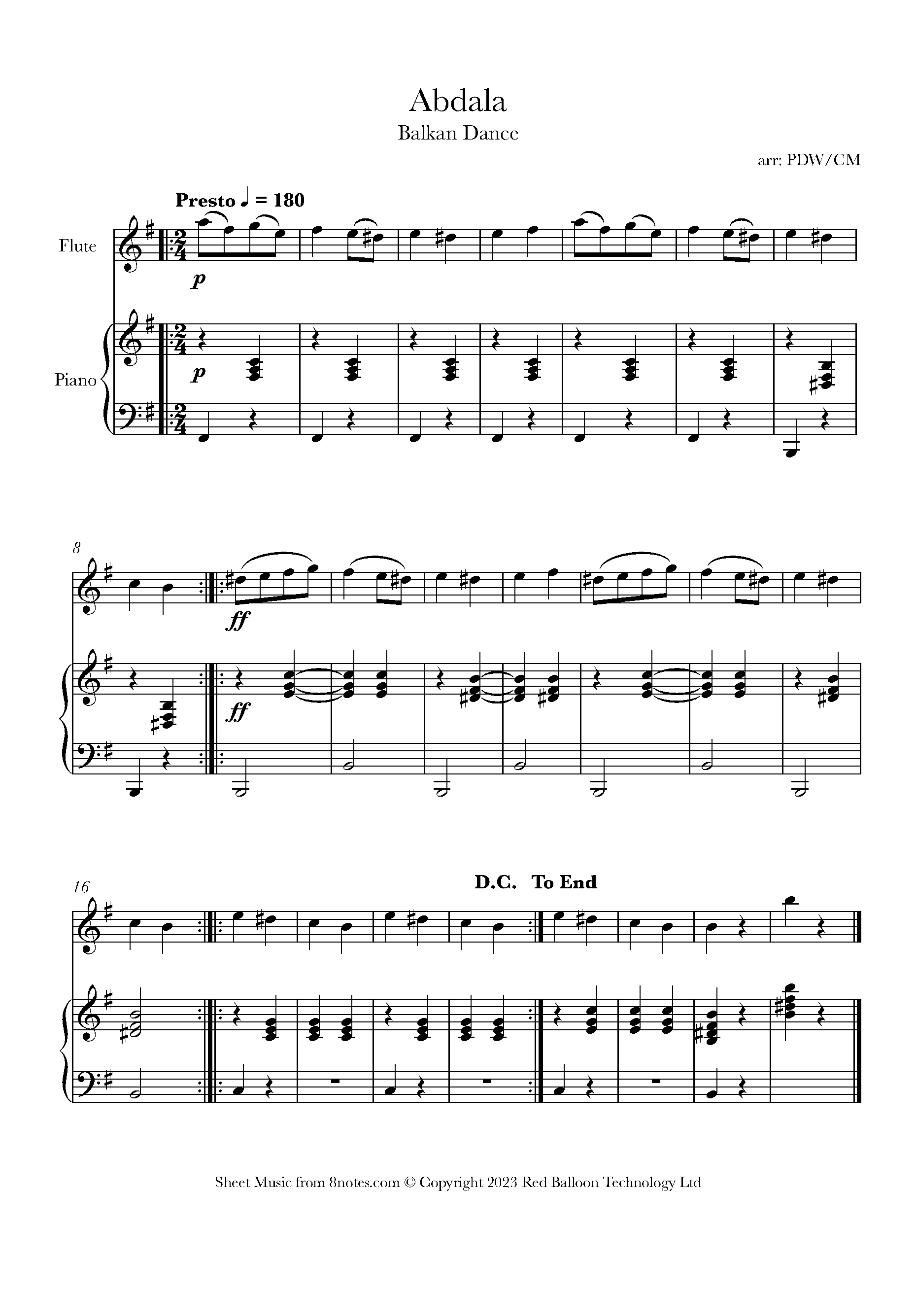 Abdala (Balkan Dance) Sheet music for Flute - 8notes.com