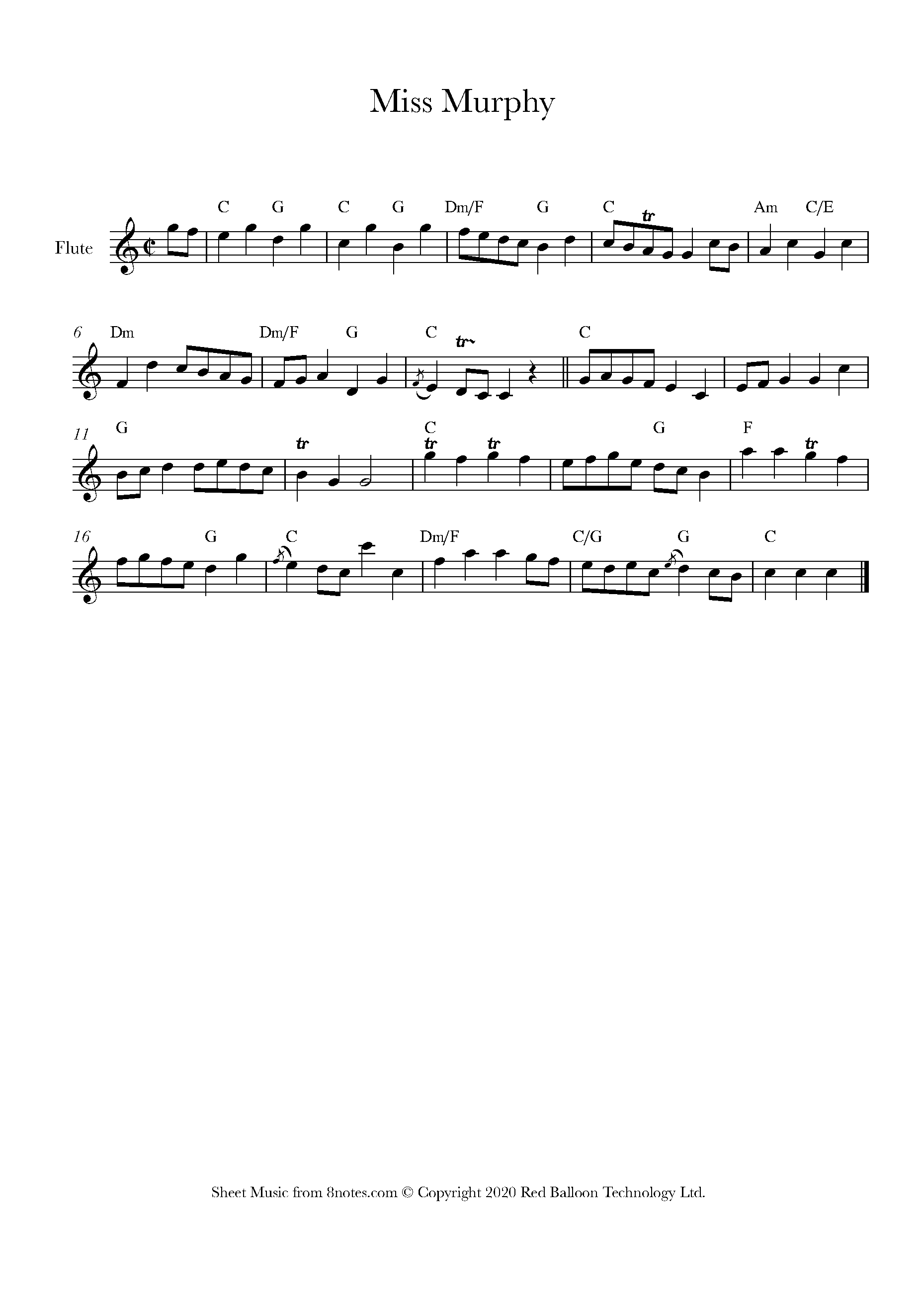 Turlough O Carolan - Miss Murphy Sheet music for Flute - 8notes.com