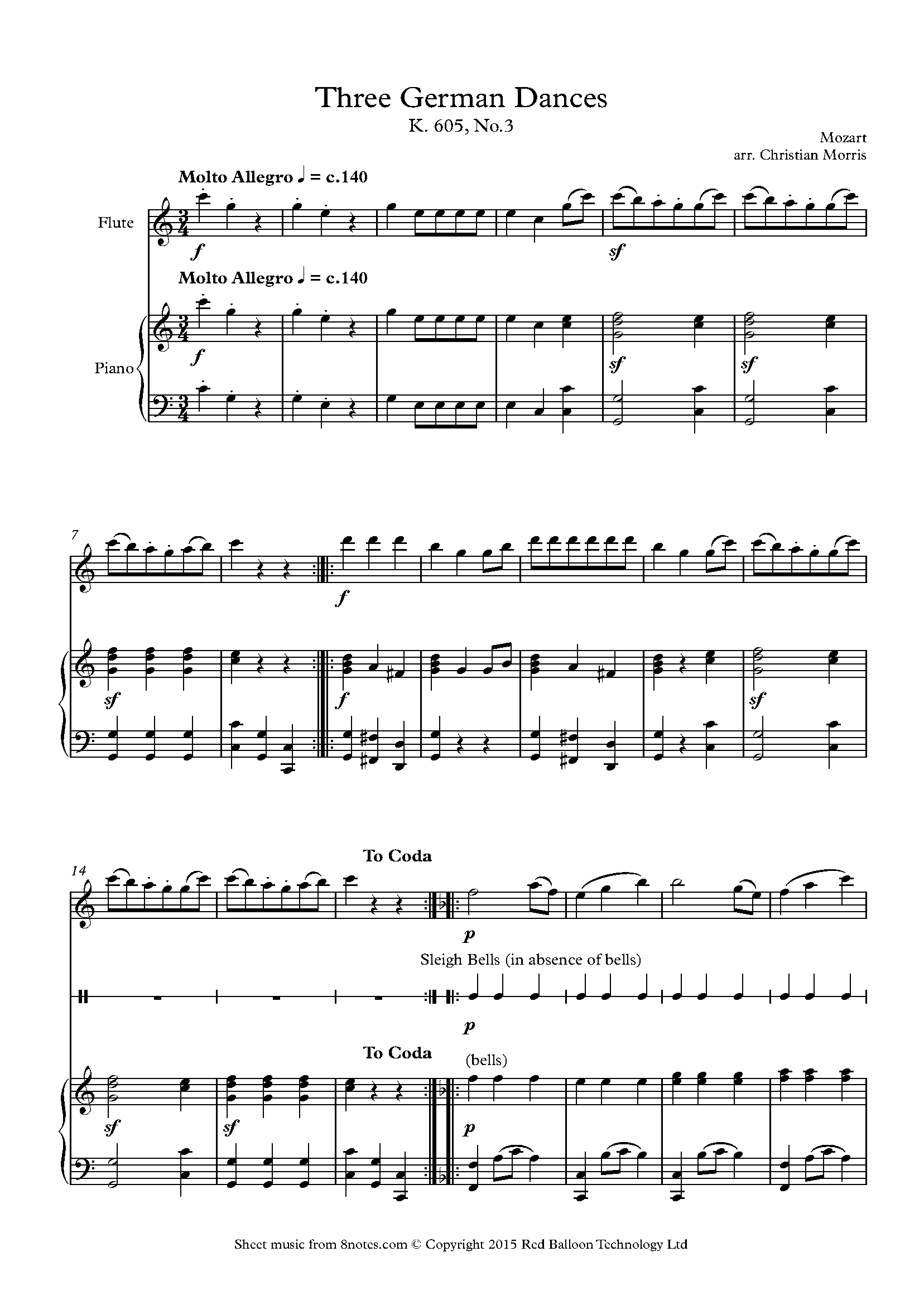 Mozart - Three German Dances K. 605, No.3 Sheet music for Flute ...