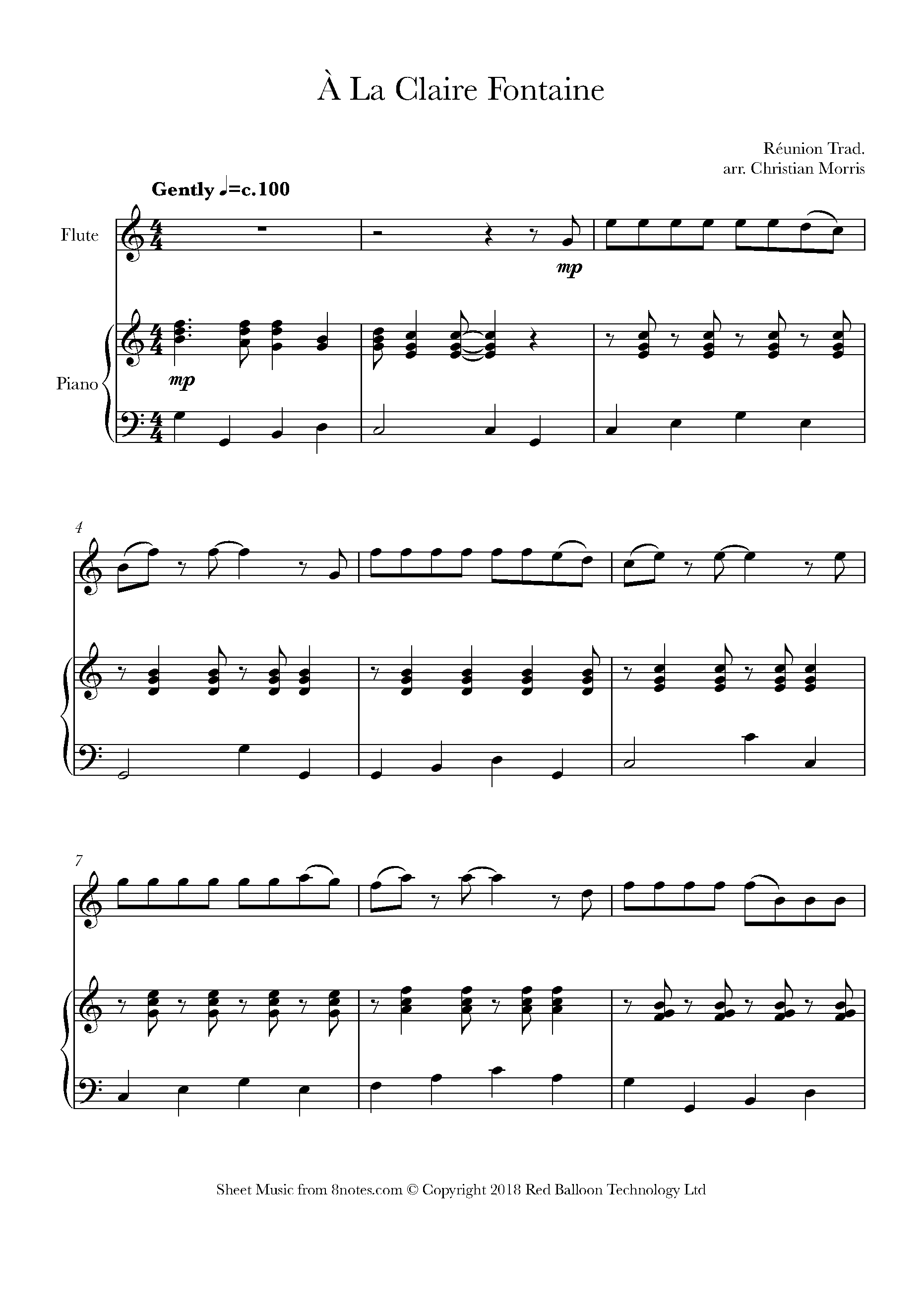 À la claire fontaine Sheet music for Flute - 8notes.com