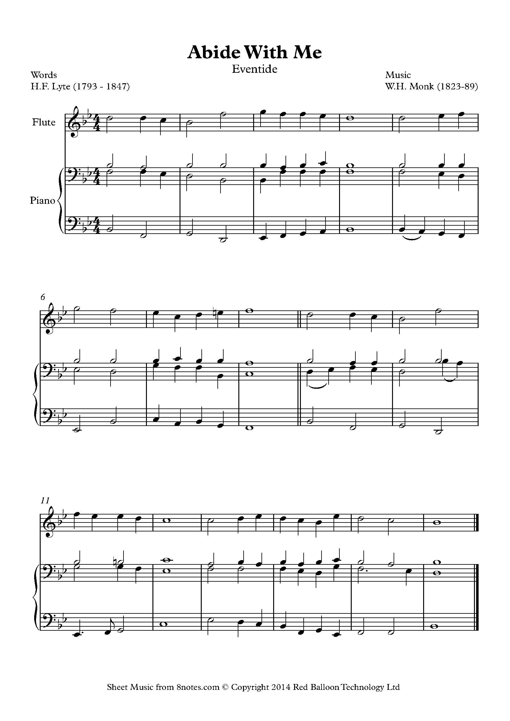 Monk - Abide With Me (Eventide) Sheet music for Flute - 8notes.com