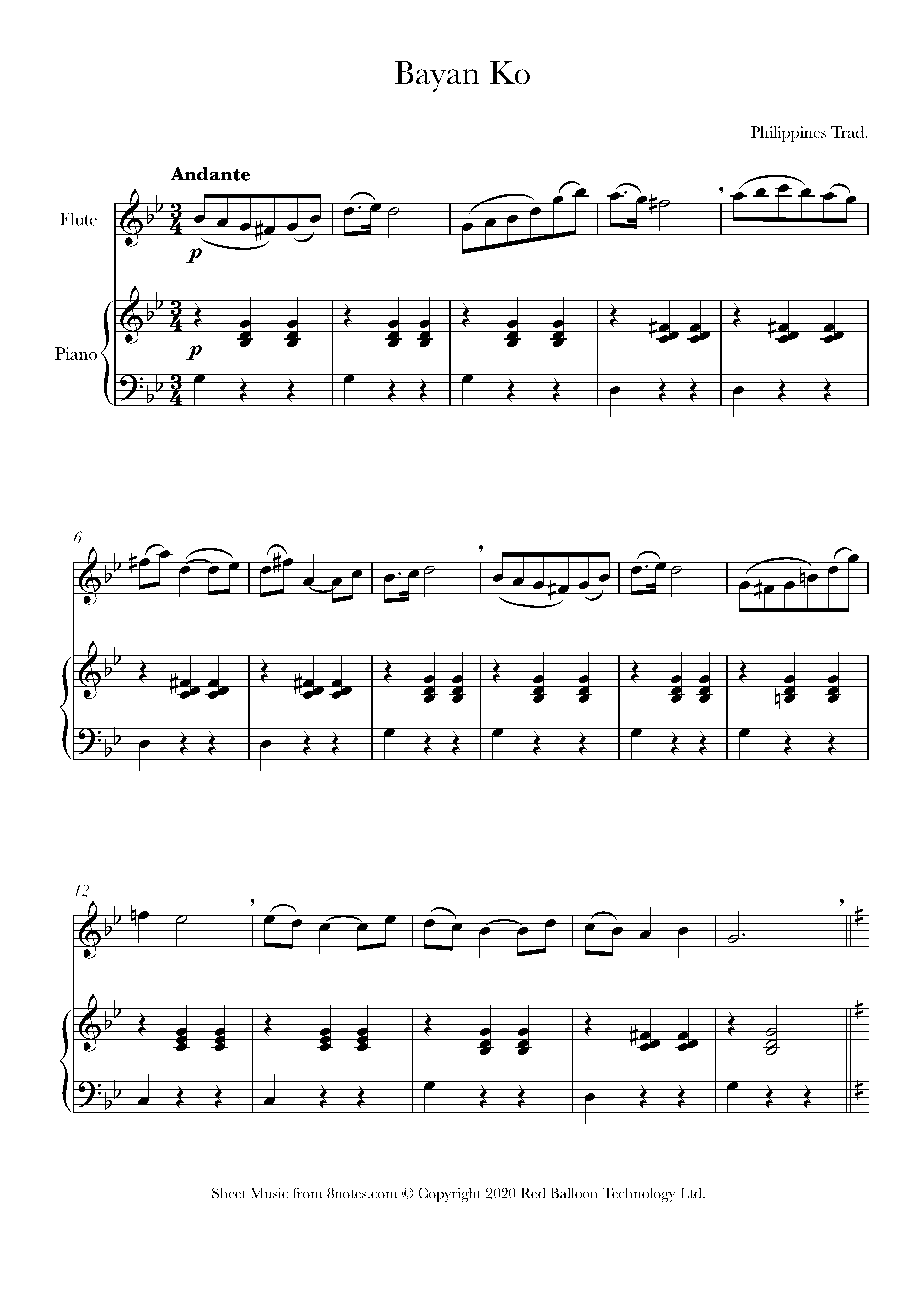 Bayan Ko (Philippines Trad.) Sheet music for Flute - 8notes.com