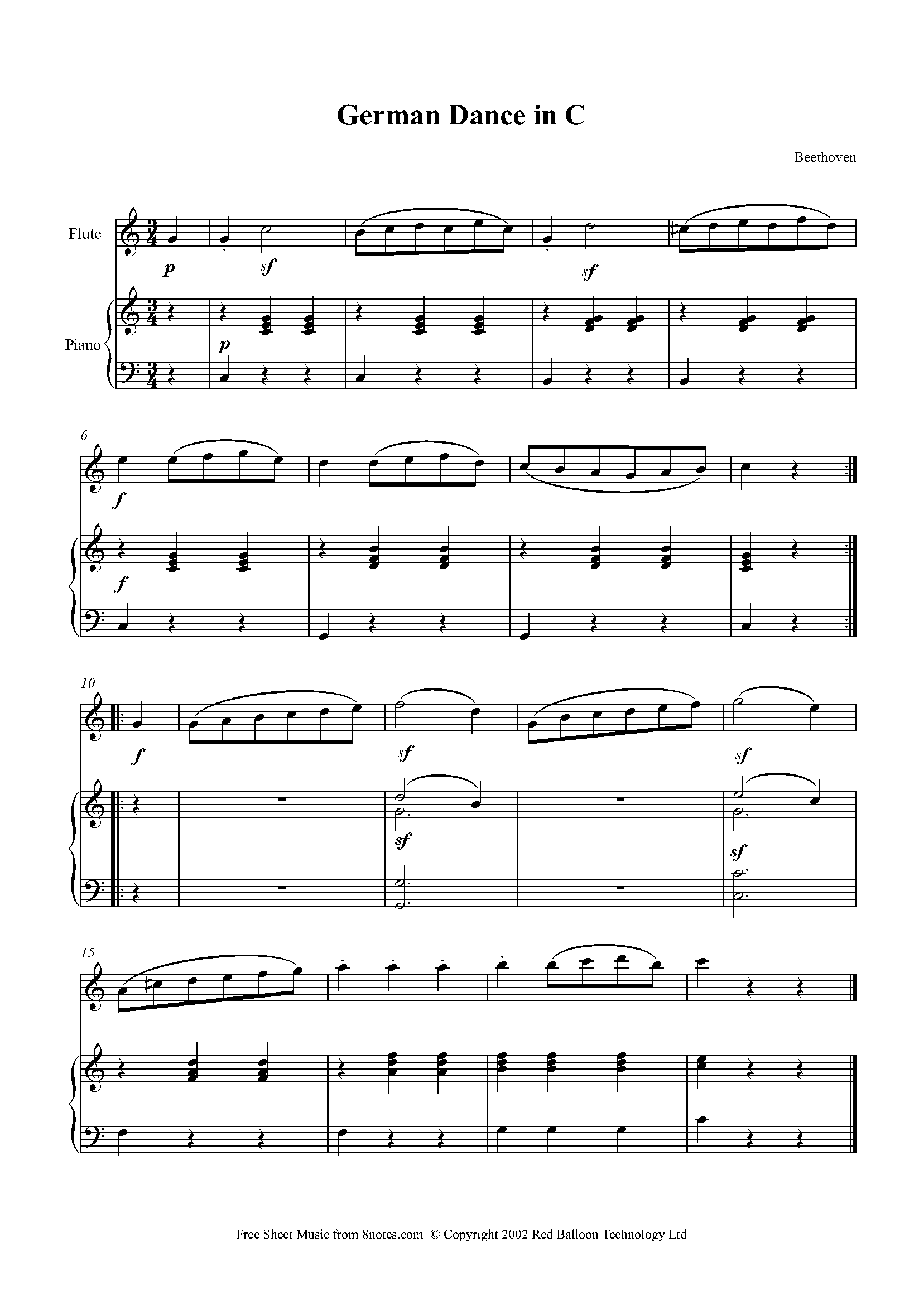 Beethoven - German Dance in C Sheet music for Flute - 8notes.com