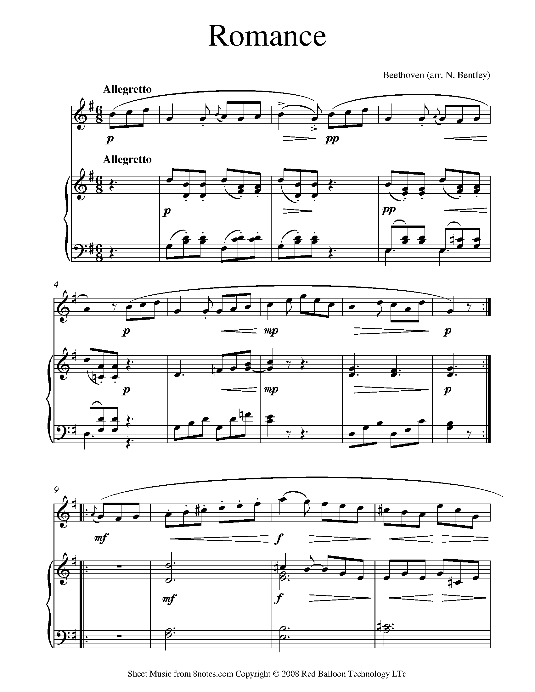 Beethoven - Romance from Sonatina in G Sheet music for Flute - 8notes.com