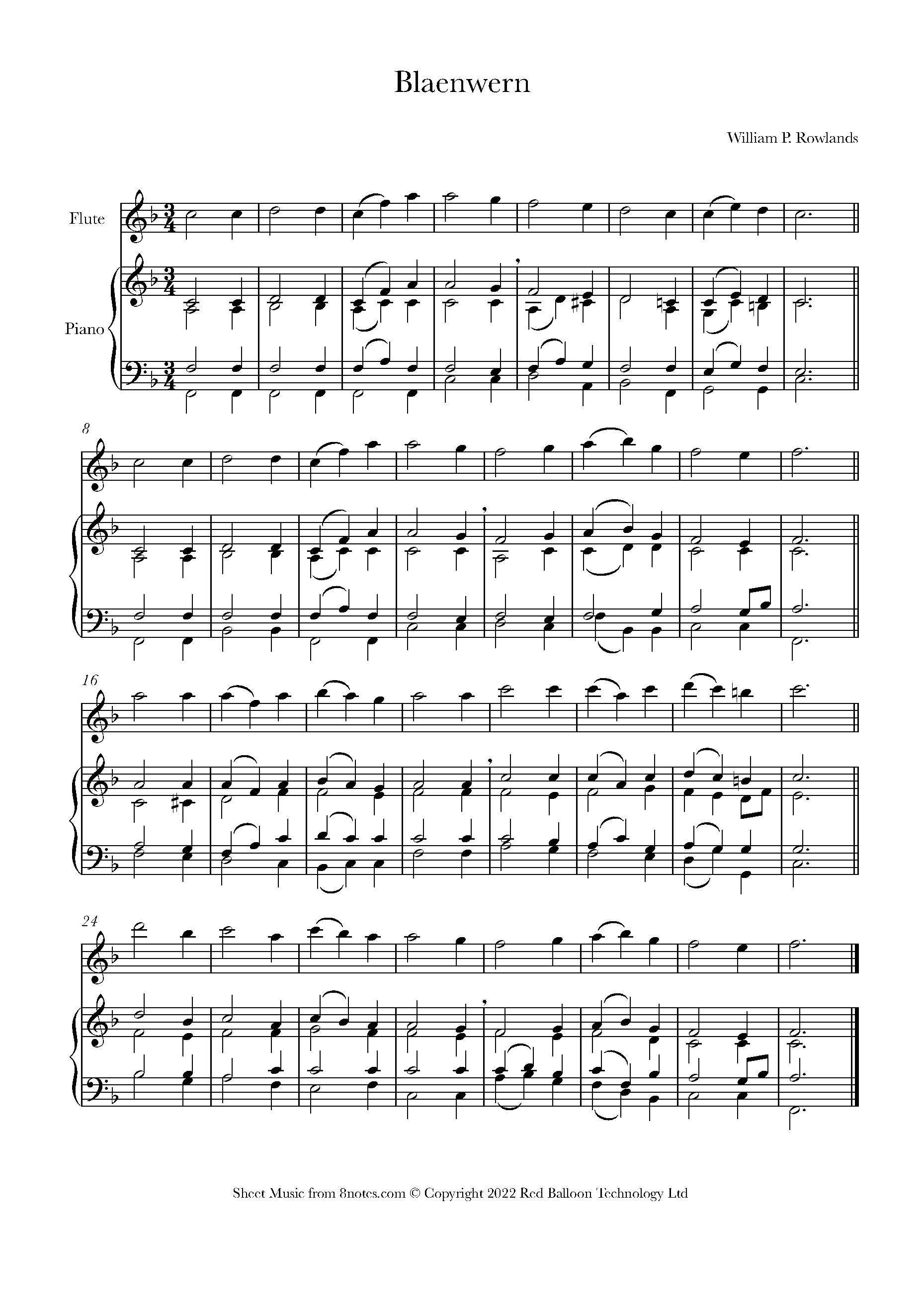Rowlands - Blaenwern Sheet music for Flute - 8notes.com