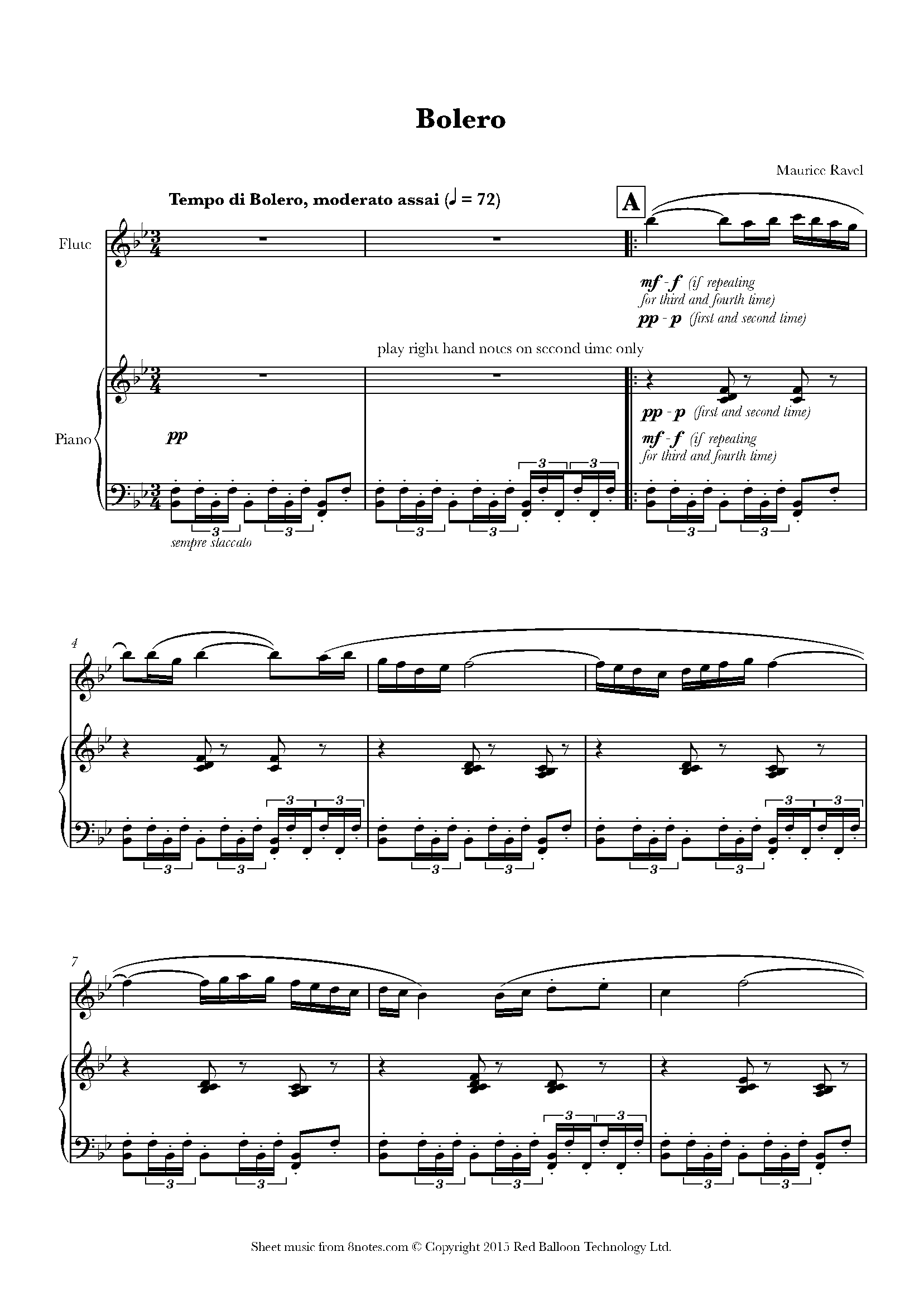 Ravel - Bolero Sheet music for Flute - 8notes.com