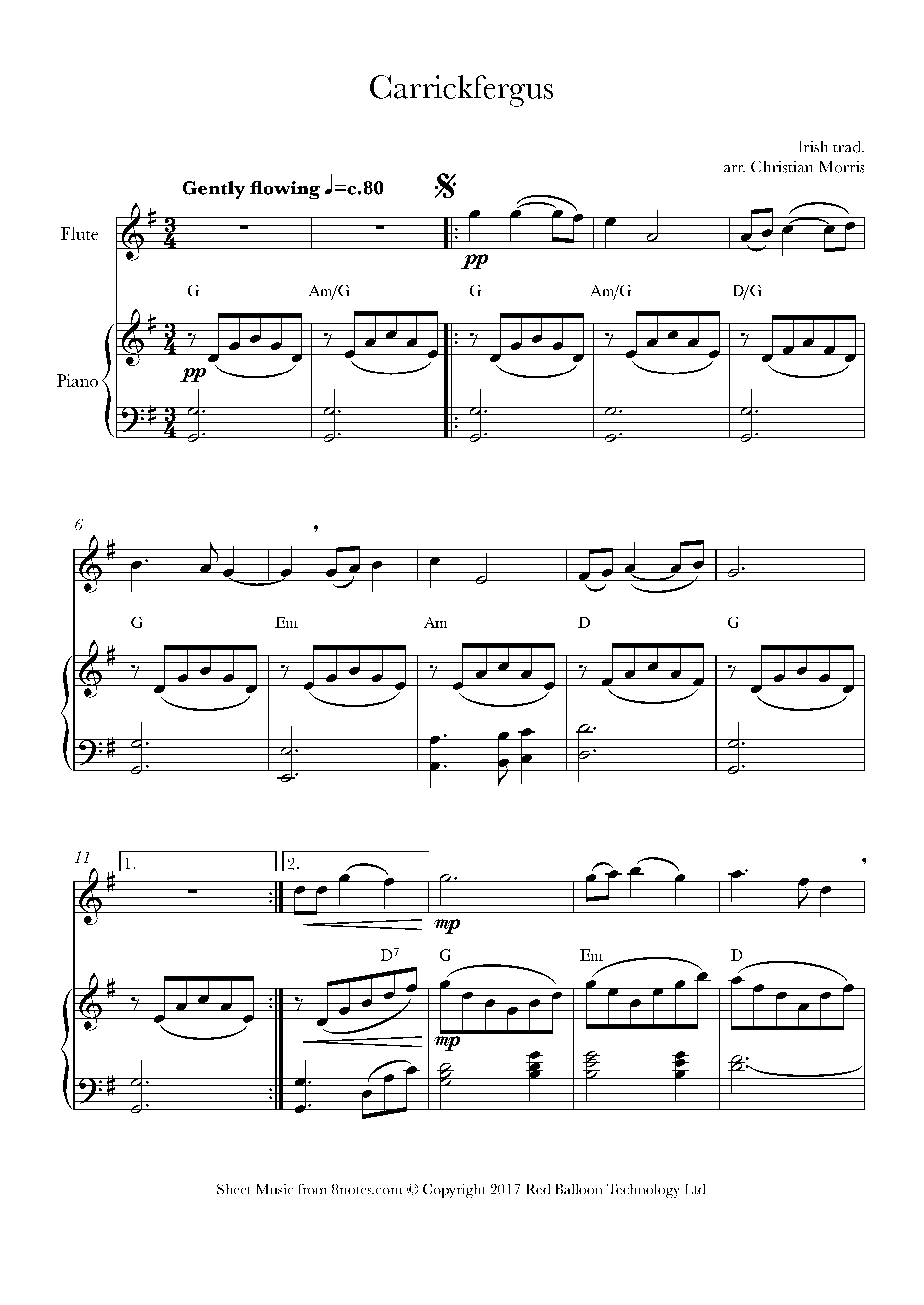Carrickfergus Sheet music for Flute - 8notes.com