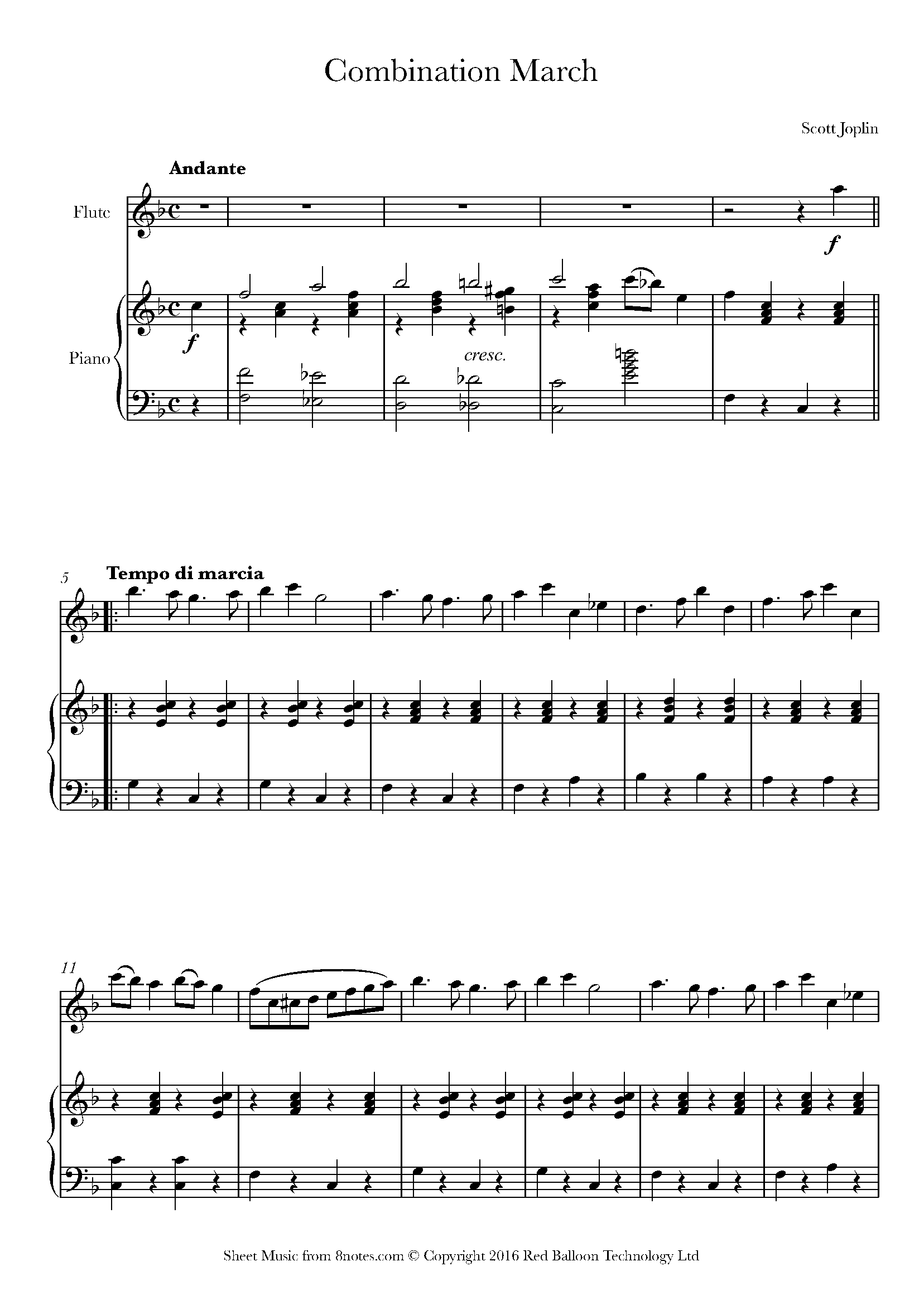 Scott Joplin - Combination March Sheet music for Flute - 8notes.com