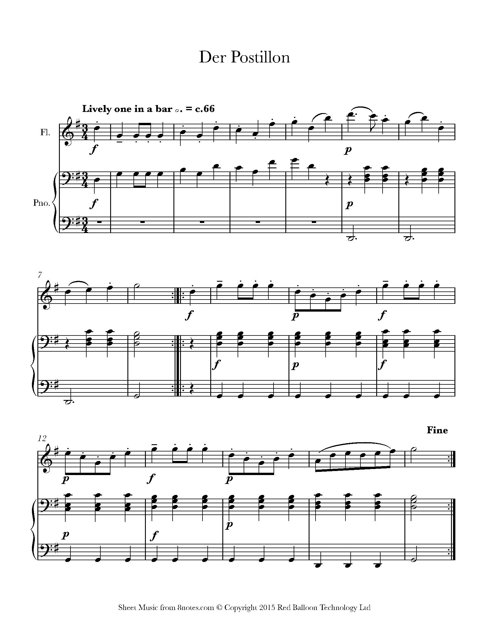 Der Postillon Sheet music for Flute - 8notes.com