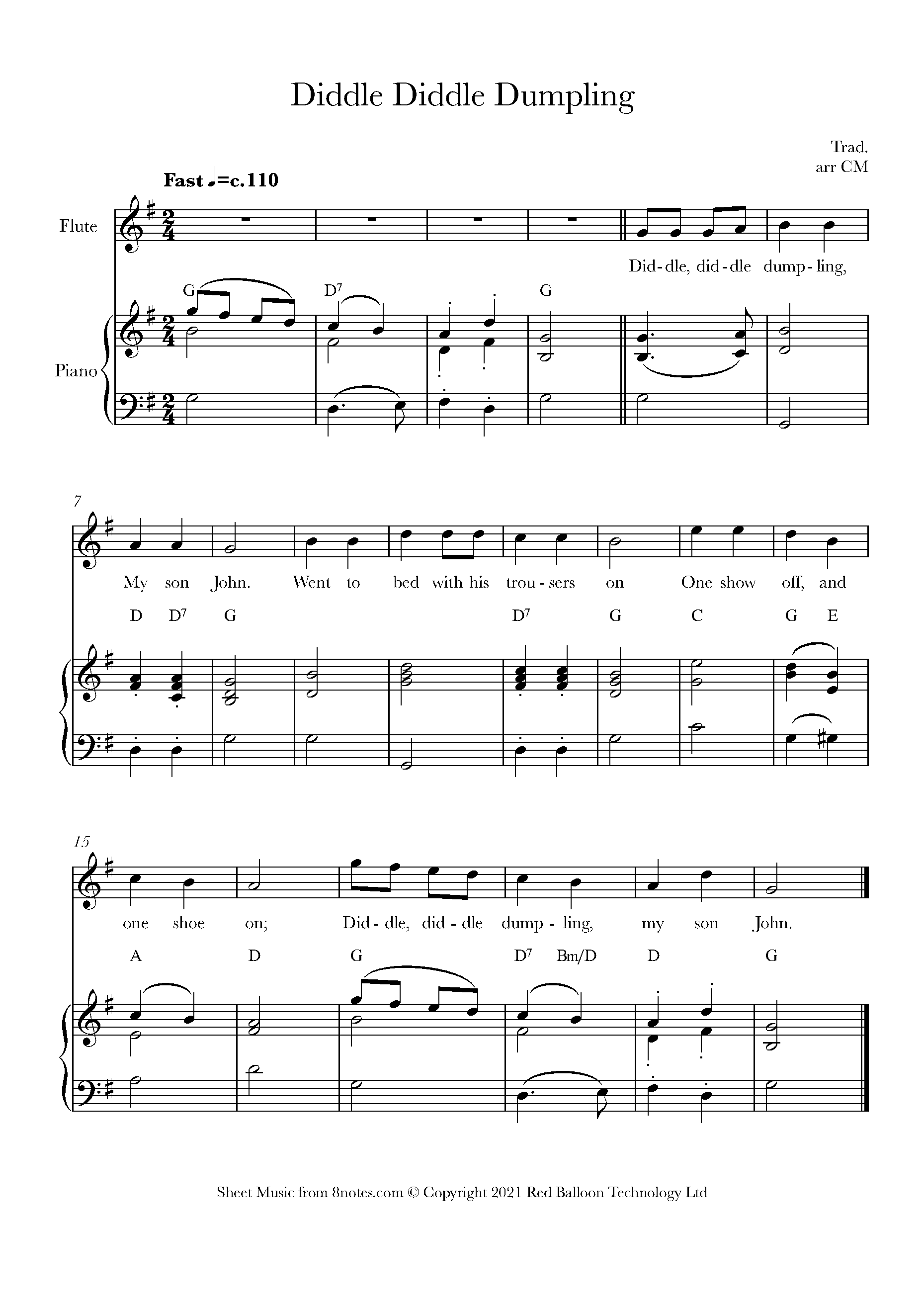 Diddle Diddle Dumpling Sheet music for Flute - 8notes.com