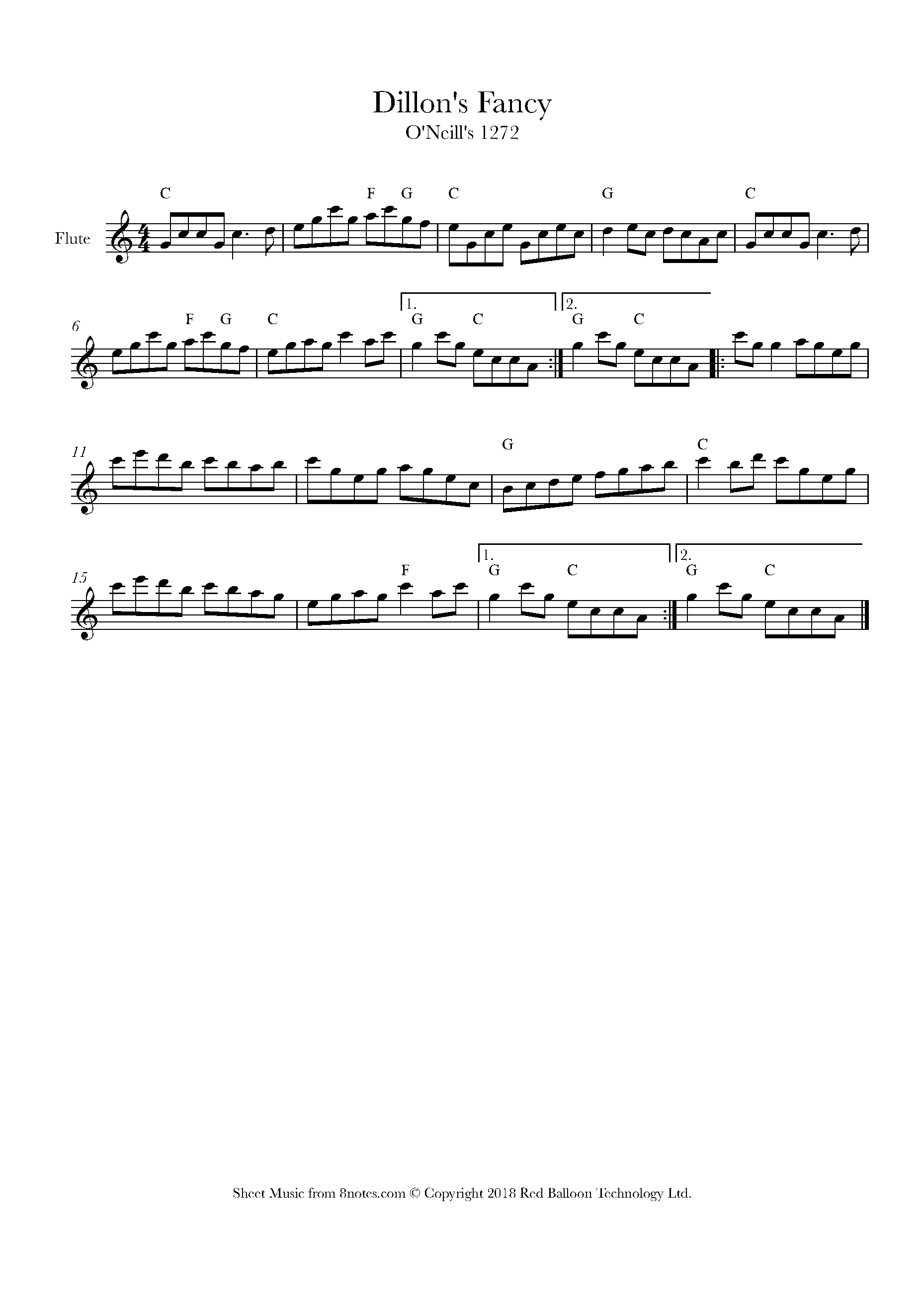 Dillon's Fancy (Irish Folk Song) Sheet music for Flute - 8notes.com