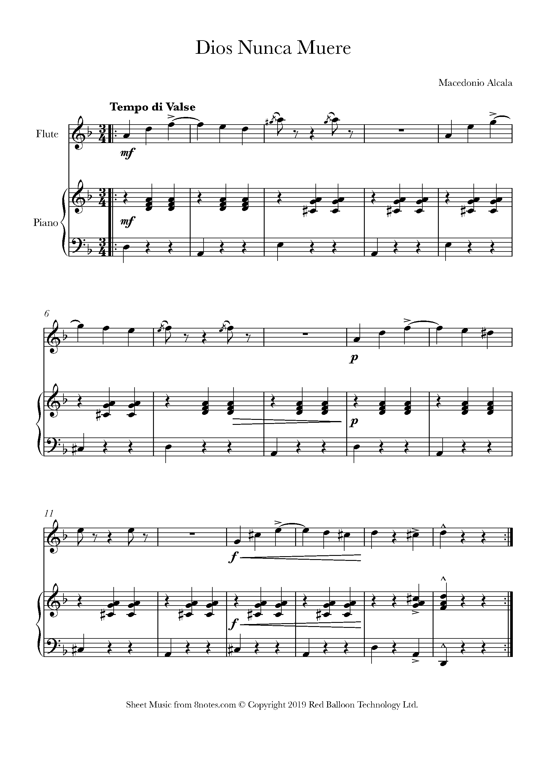 Alcalá - Dios Nunca Muere Sheet music for Flute - 8notes.com