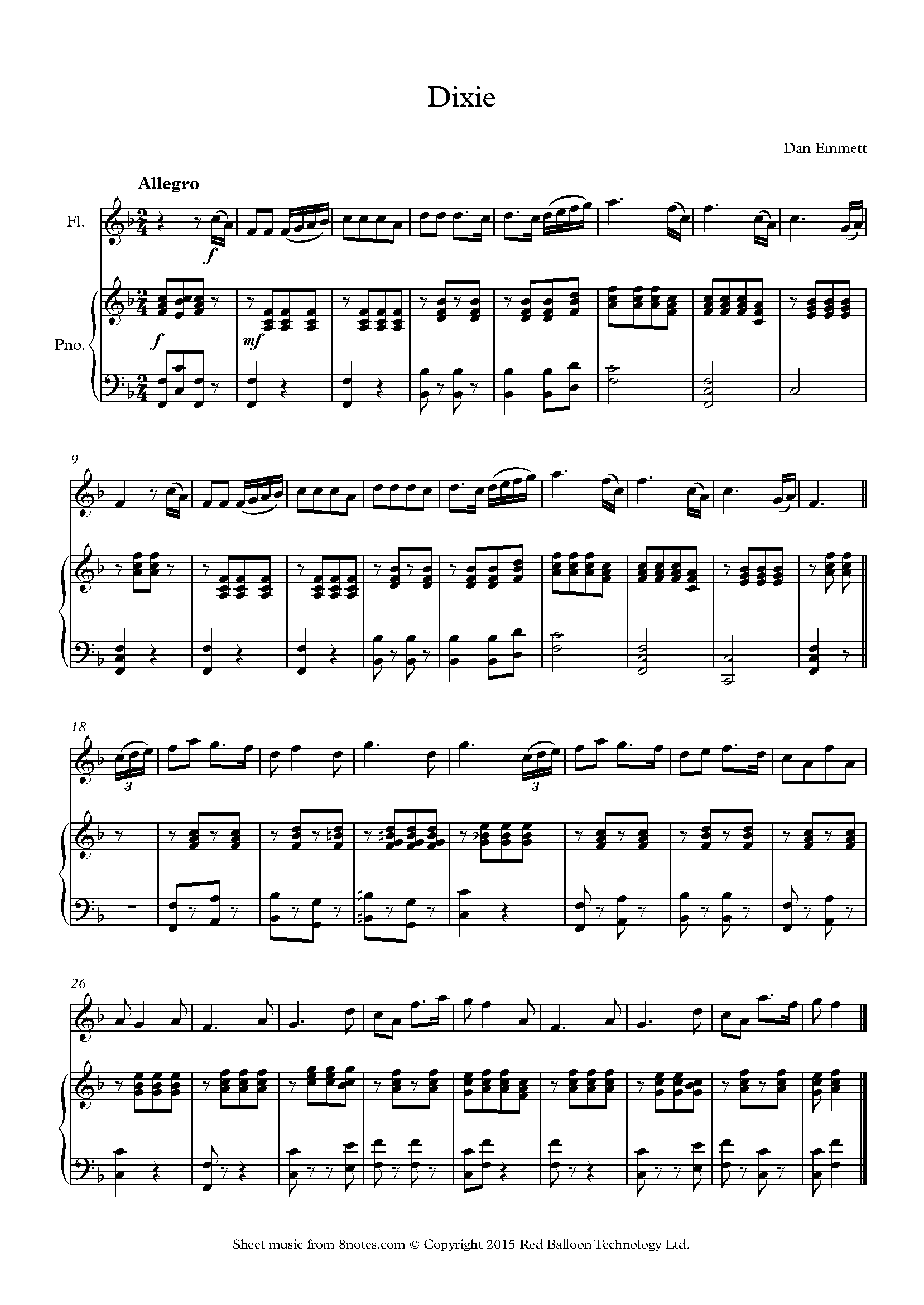 Dixie Sheet music for Flute - 8notes.com