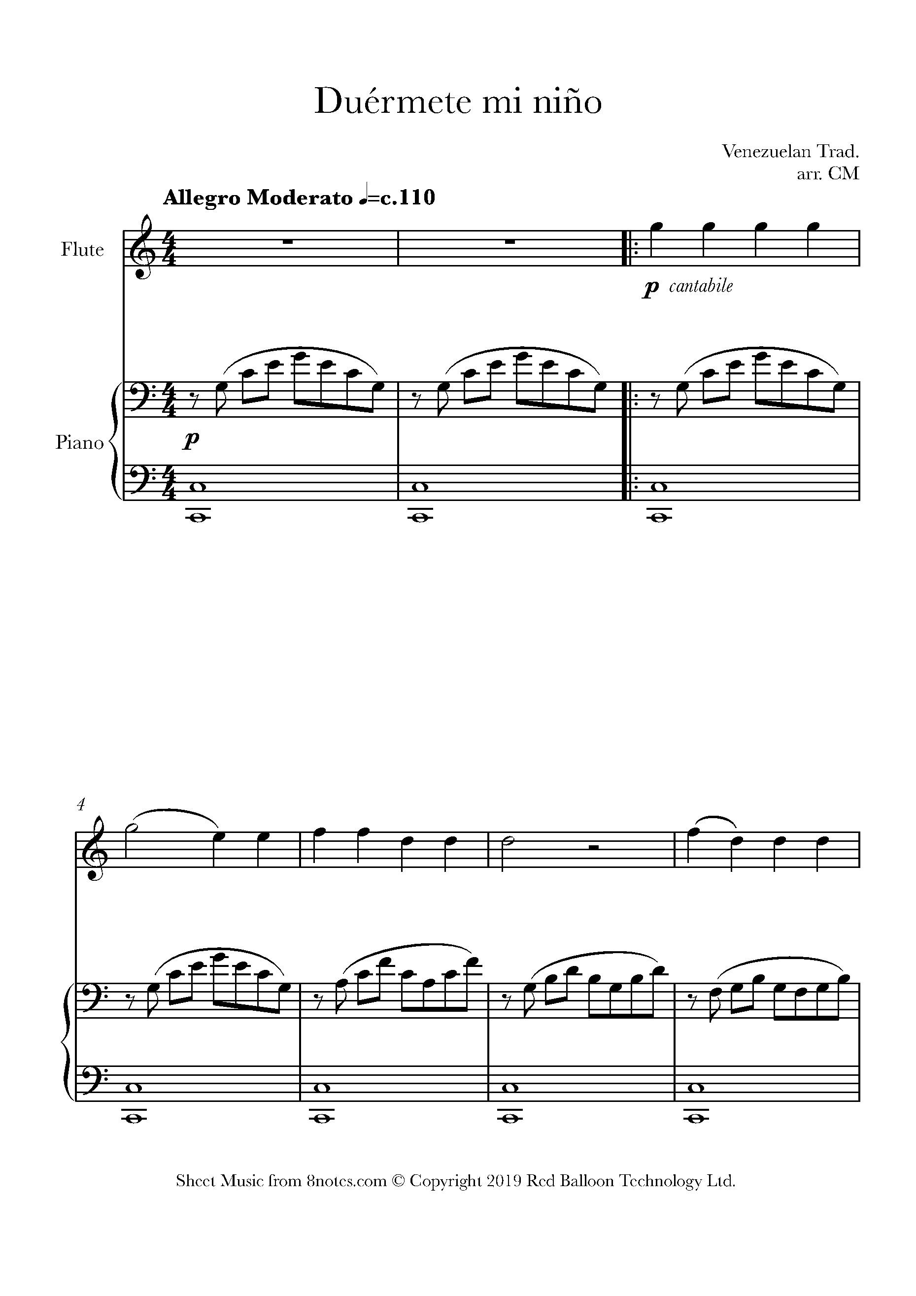 Duermete mi nino (Venezuelan Trad.) Sheet music for Flute - 8notes.com
