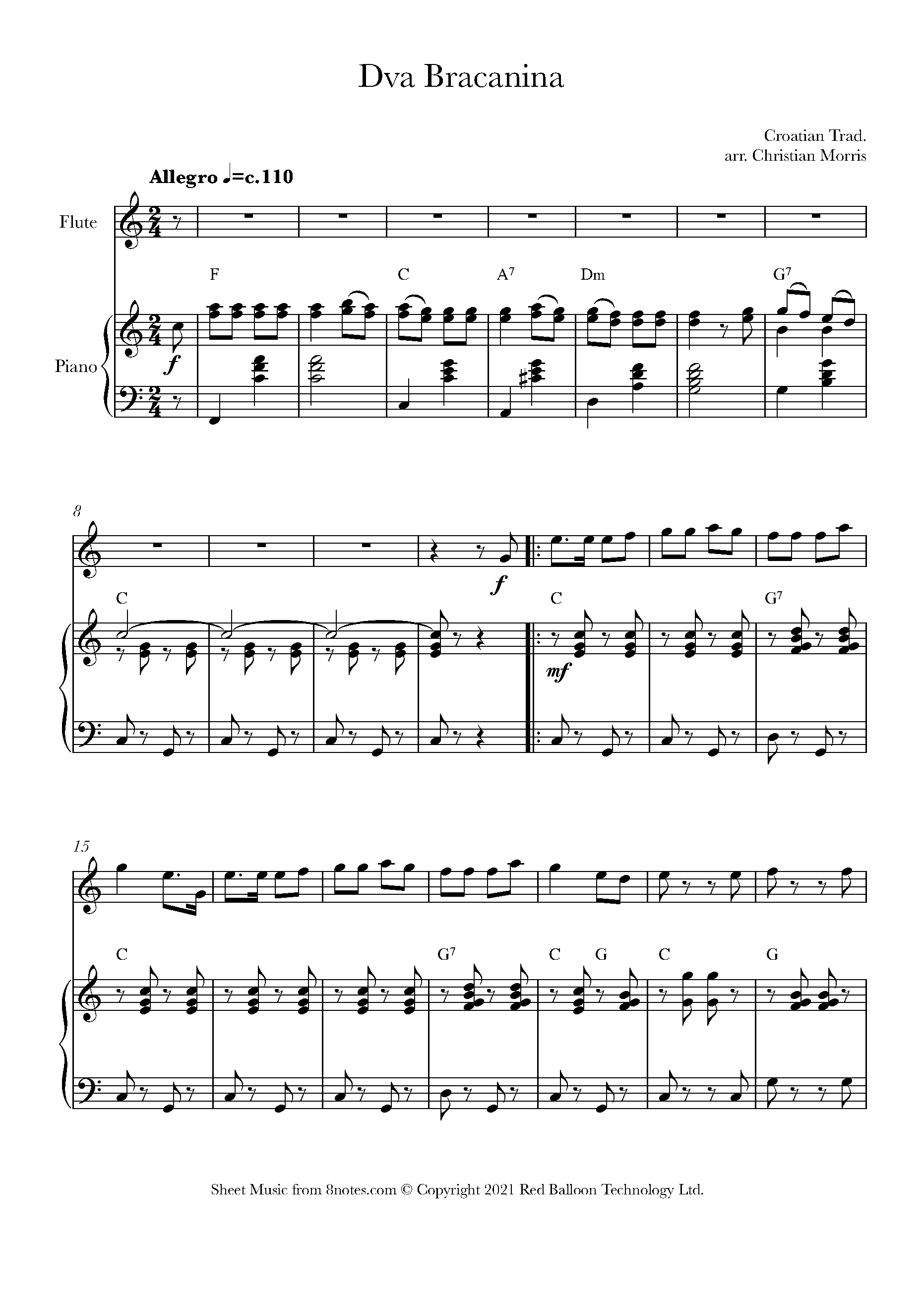 Dva Bracanina (Croatian Trad.) Sheet music for Flute - 8notes.com