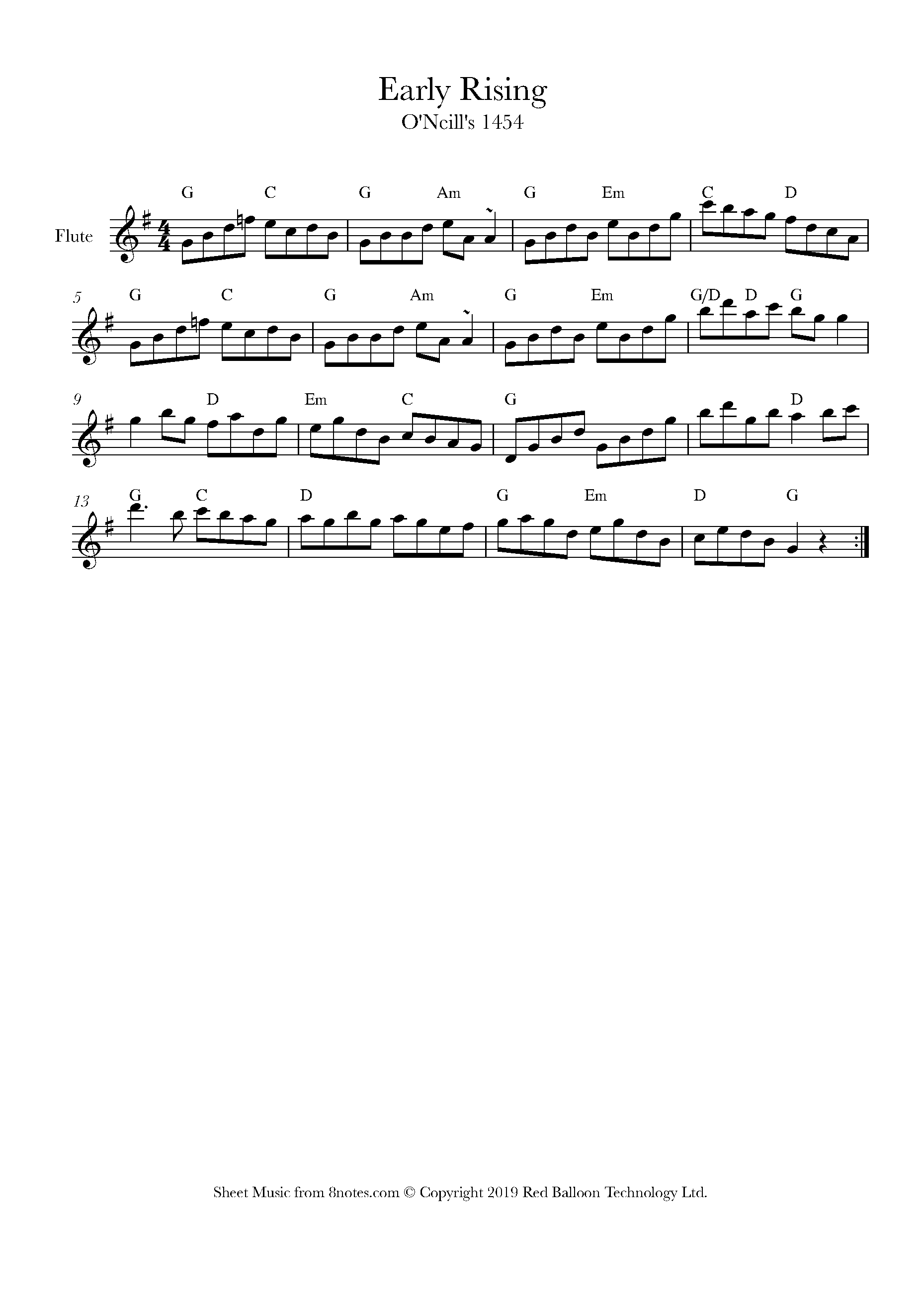 Early Rising (Irish Folk Song) Sheet music for Flute - 8notes.com