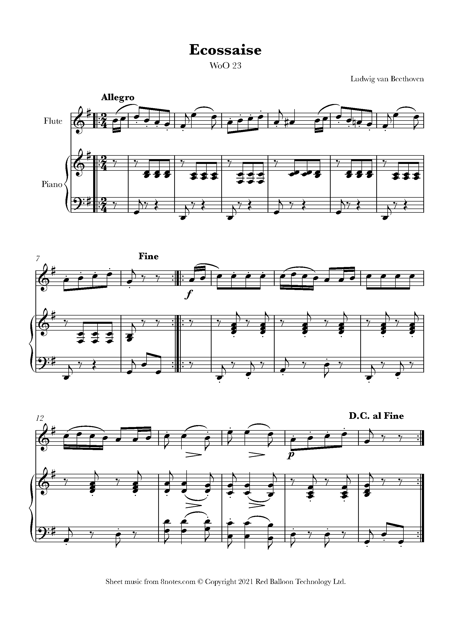 Beethoven - Ecossaise WoO 23 Sheet music for Flute - 8notes.com