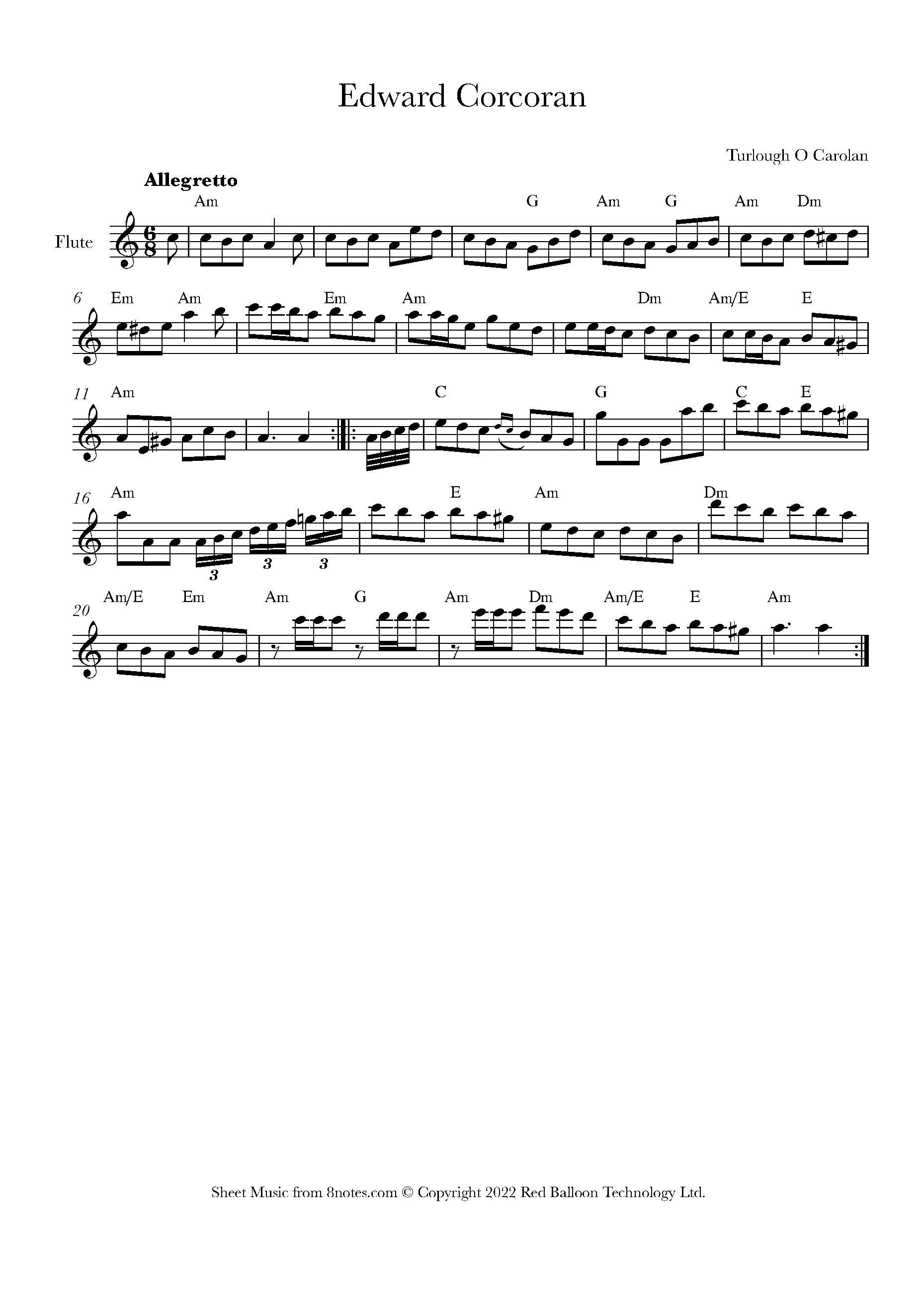 Turlough O Carolan - Edward Corcoran Sheet music for Flute - 8notes.com