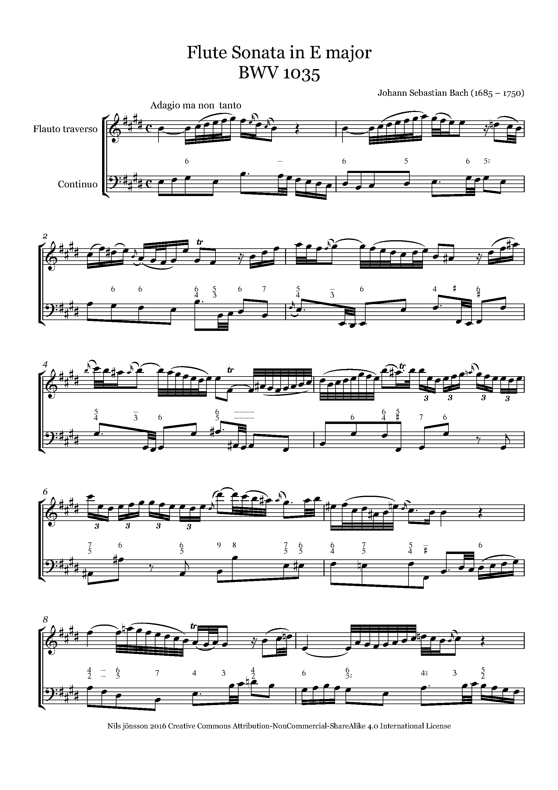 Bach, Johann Sebastian - Flute Sonata in E major, BWV 1035 for Flute ...