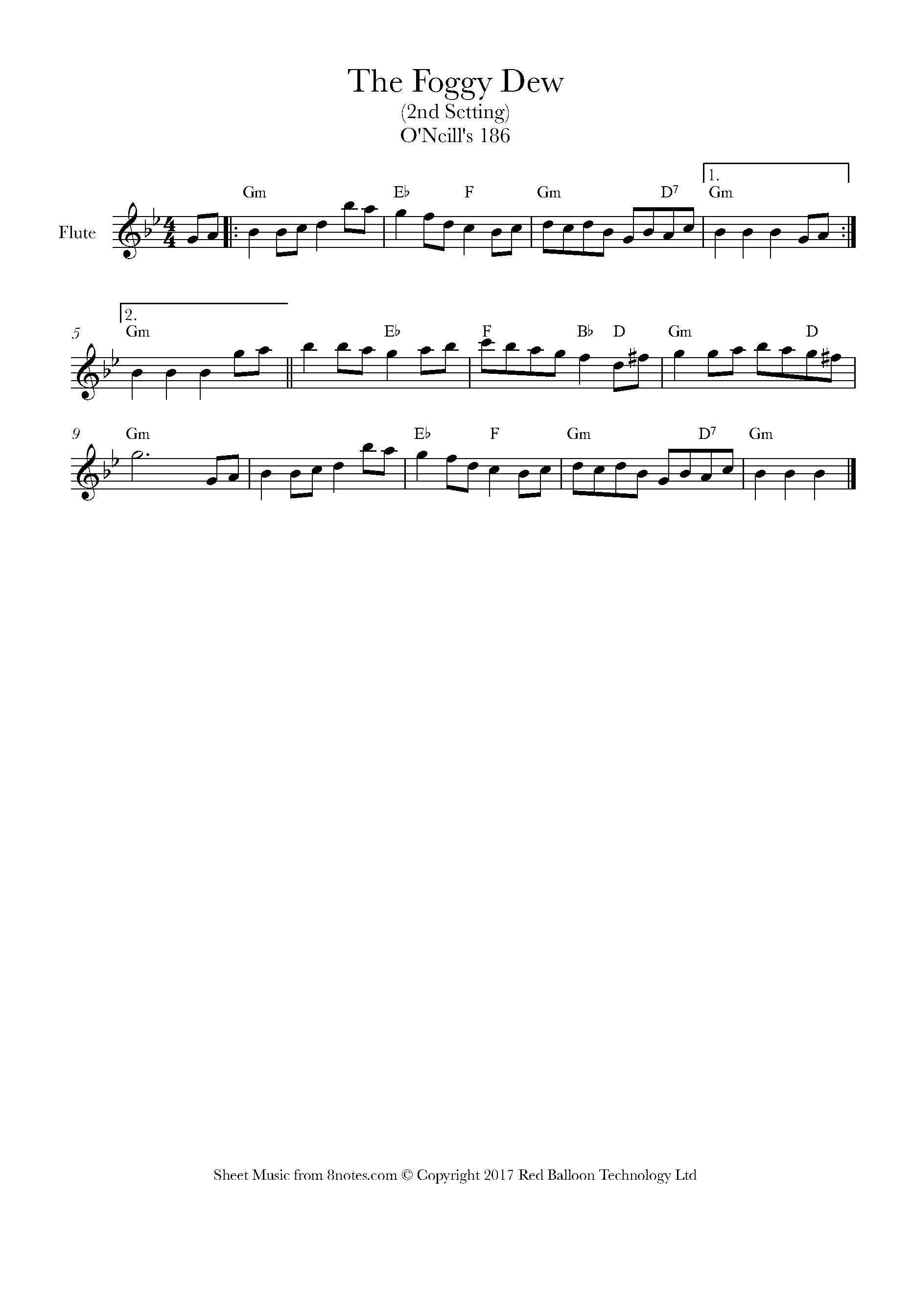The Foggy Dew (Irish Folk Song) Sheet music for Flute - 8notes.com