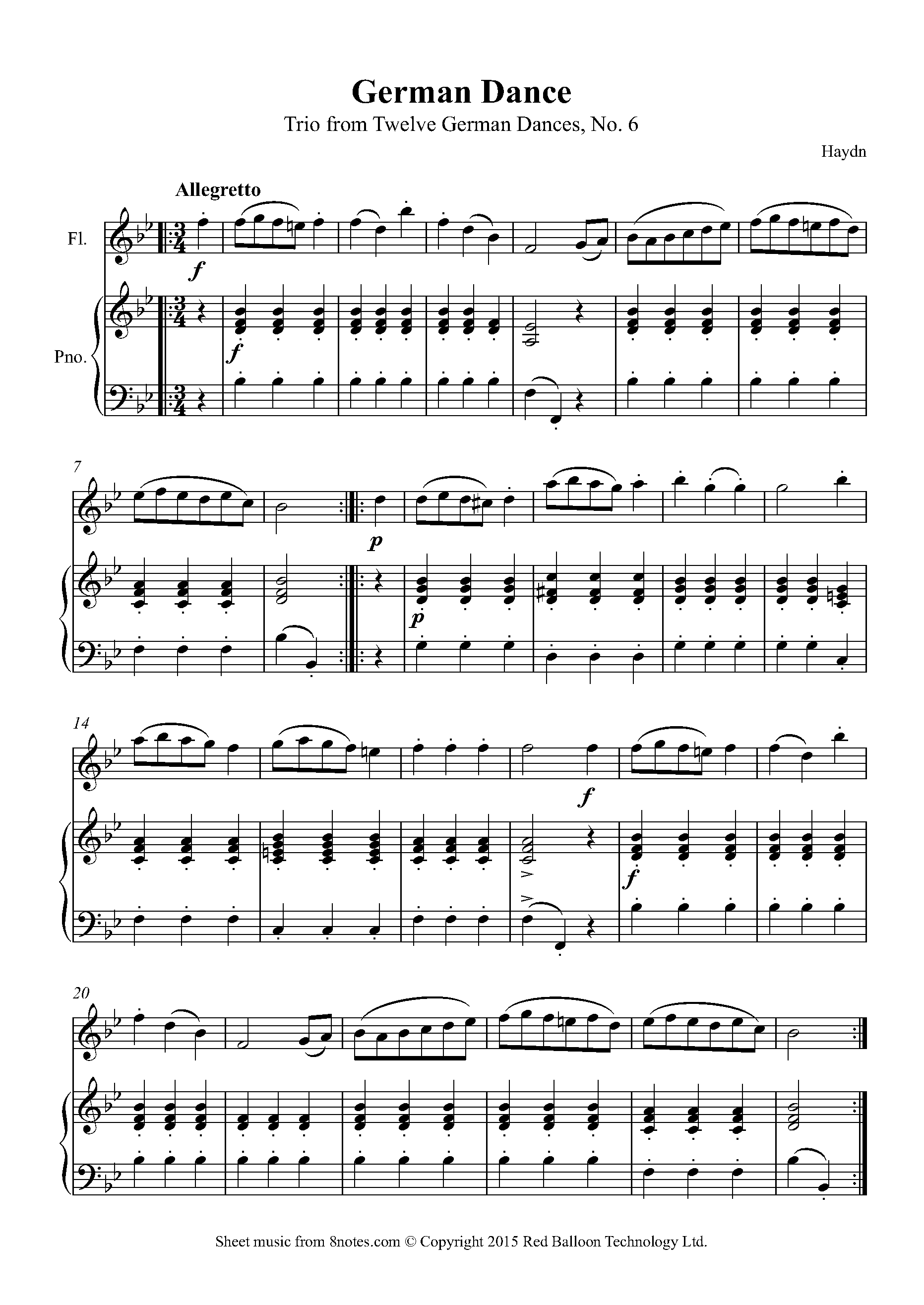 Haydn - Trio from Twelve German Dances, No. 6 Sheet music for Flute ...