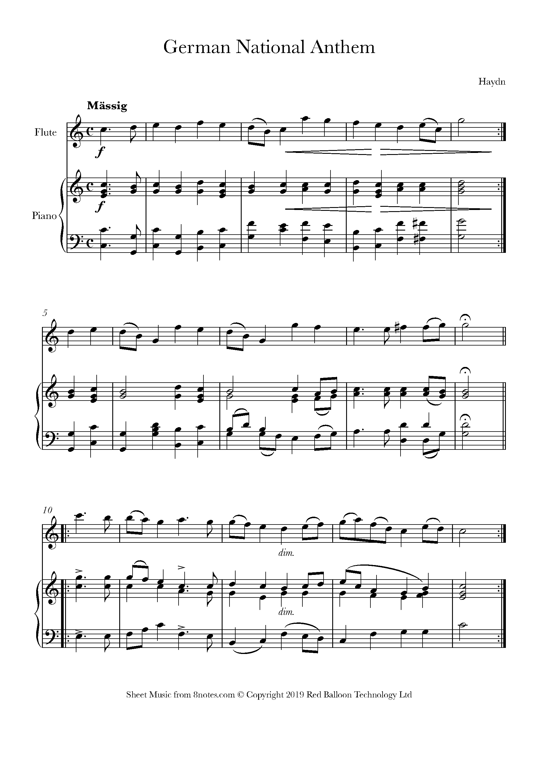 Franz Josef Haydn - Deutschlandlied (German National Anthem) Sheet ...