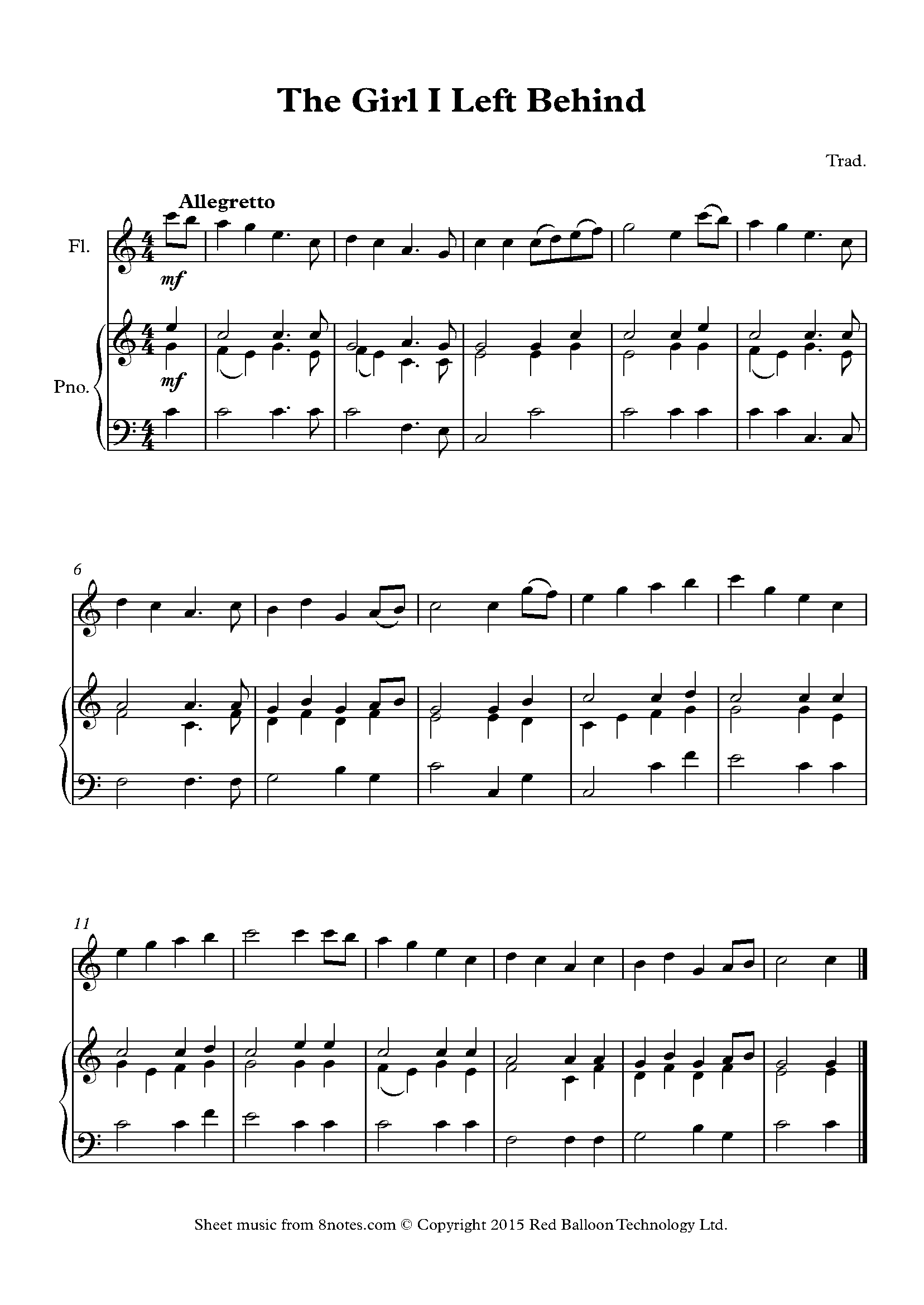 The Girl I Left Behind Me Sheet music for Flute - 8notes.com
