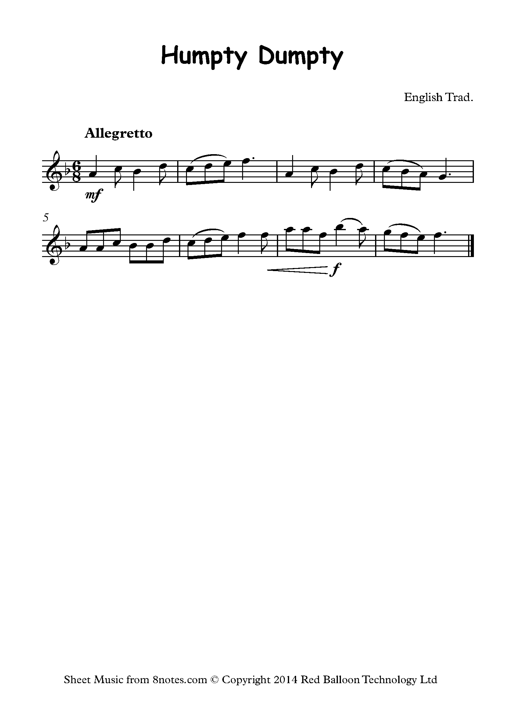 Humpty Dumpty (English Traditional) Sheet music for Flute - 8notes.com
