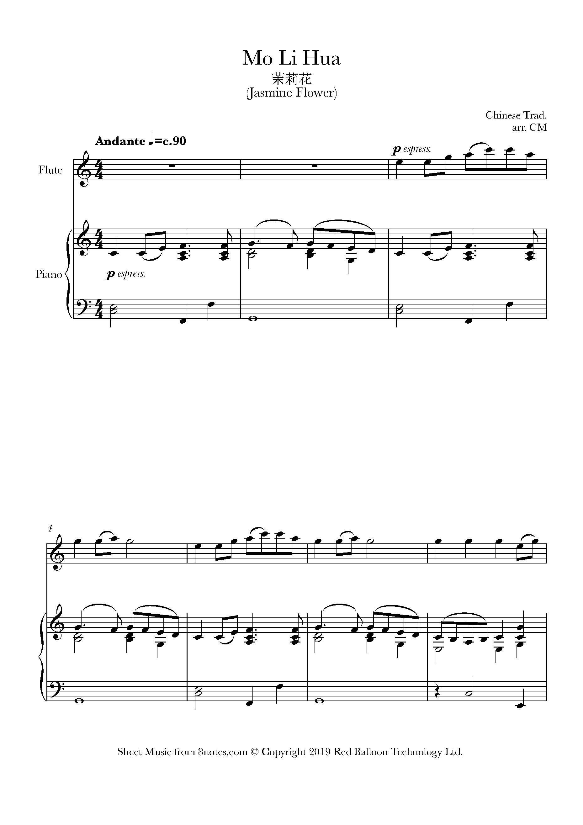 Mo Li Hua (Jasmine Flower) (Version 2) Sheet music for Flute - 8notes.com