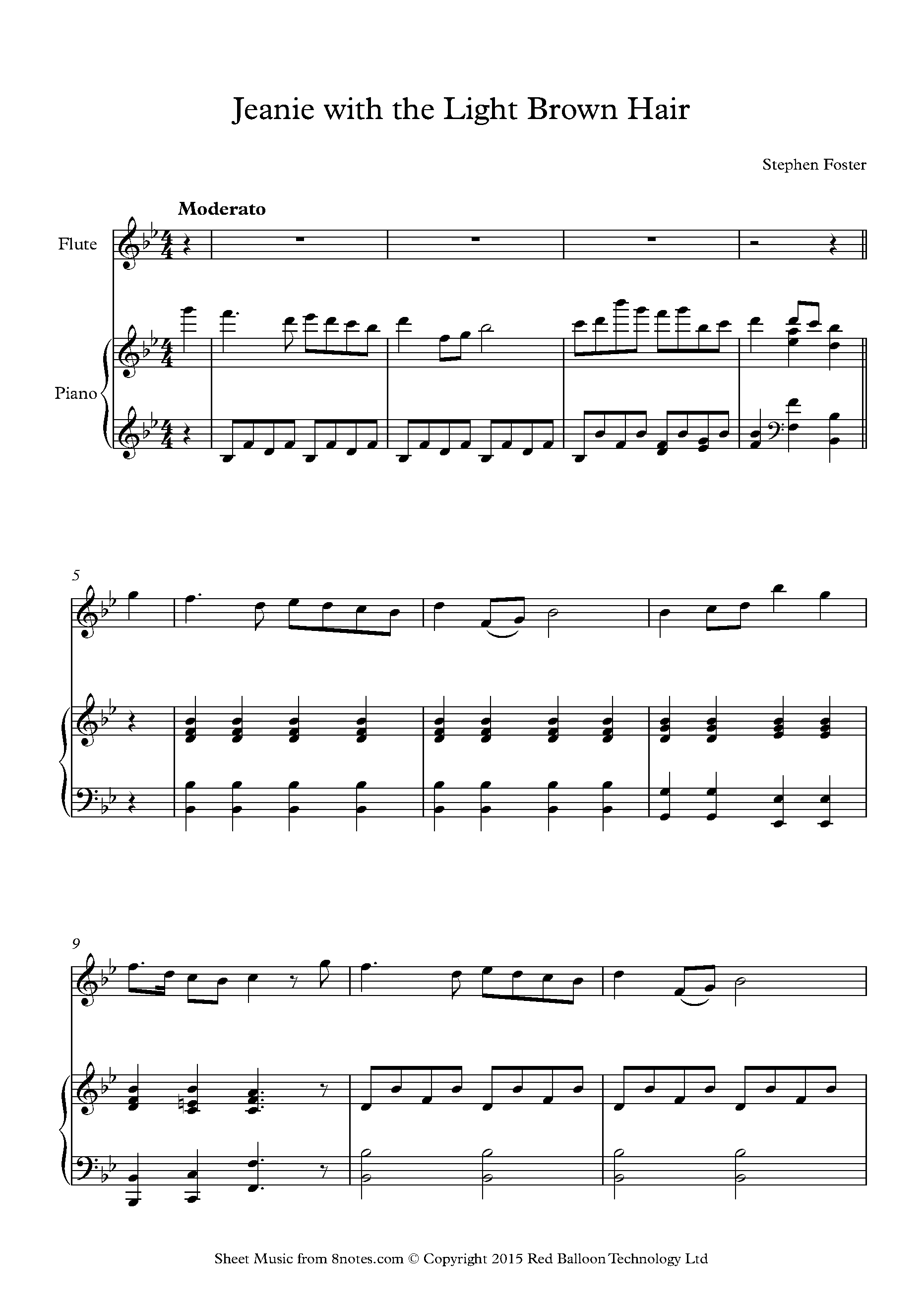 Stephen Foster - Jeanie With The Light Brown Hair Sheet music for Flute ...