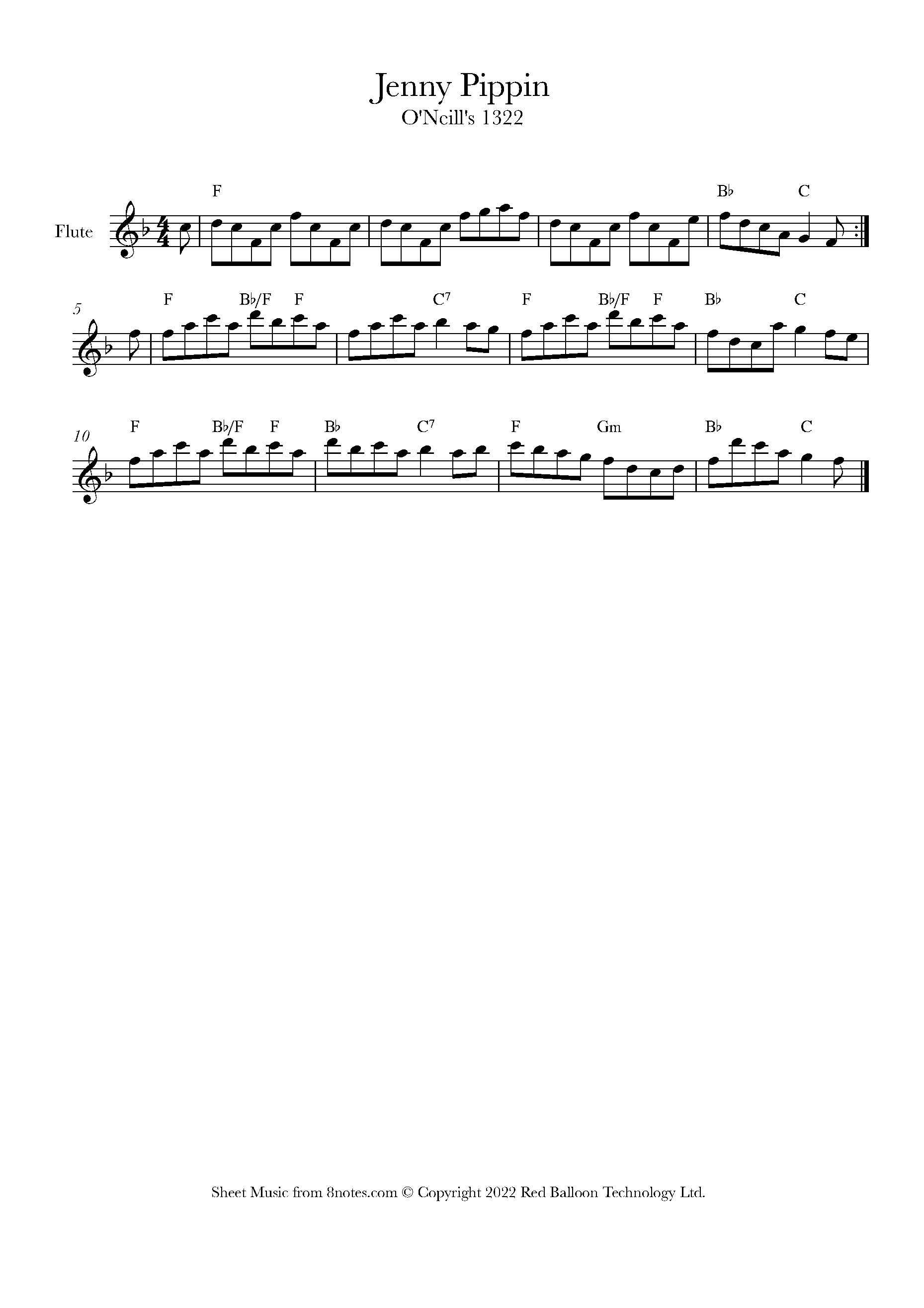 Jenny Pippin (Irish Trad.) Sheet music for Flute - 8notes.com