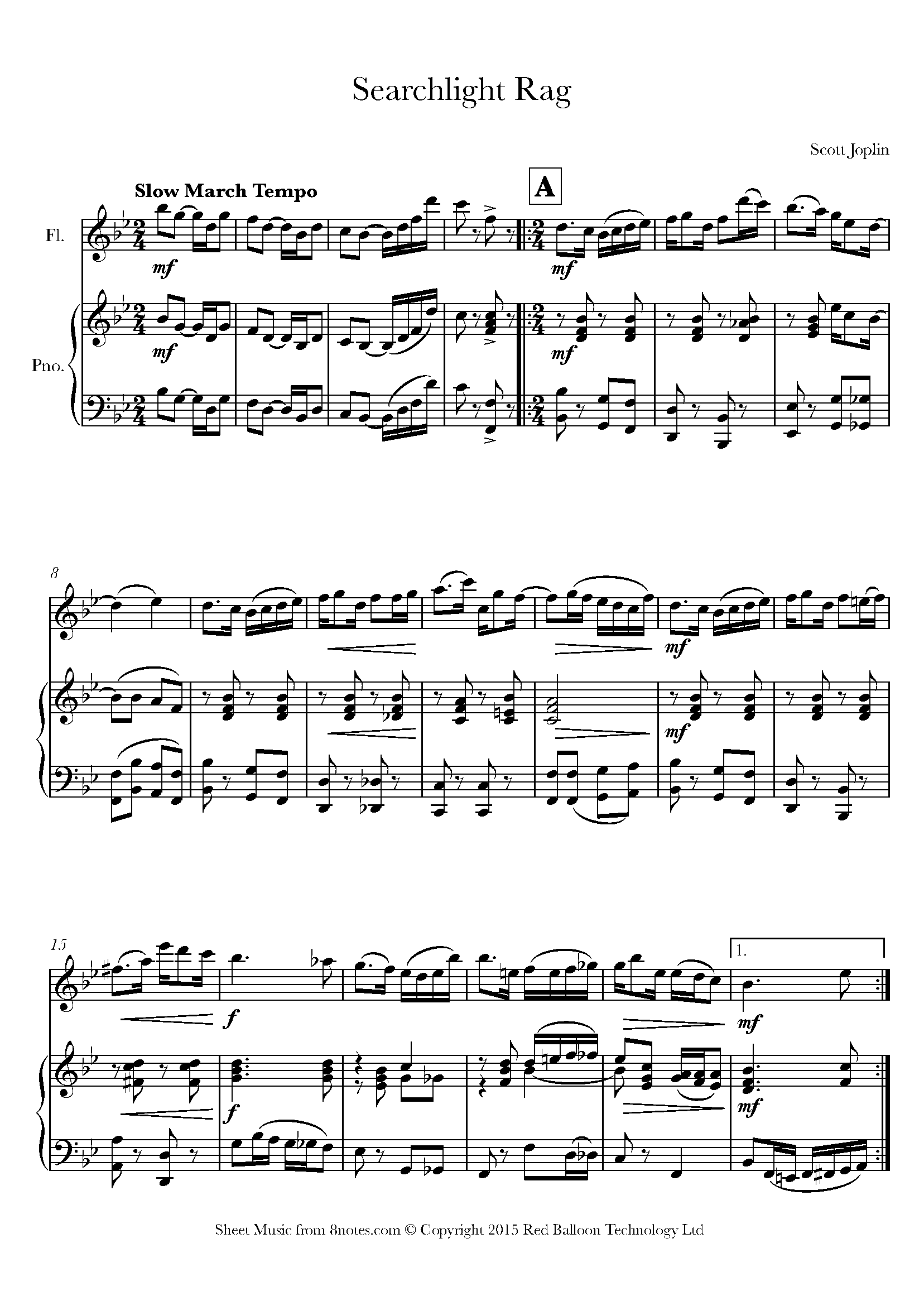 Scott Joplin - Searchlight Rag Sheet music for Flute - 8notes.com