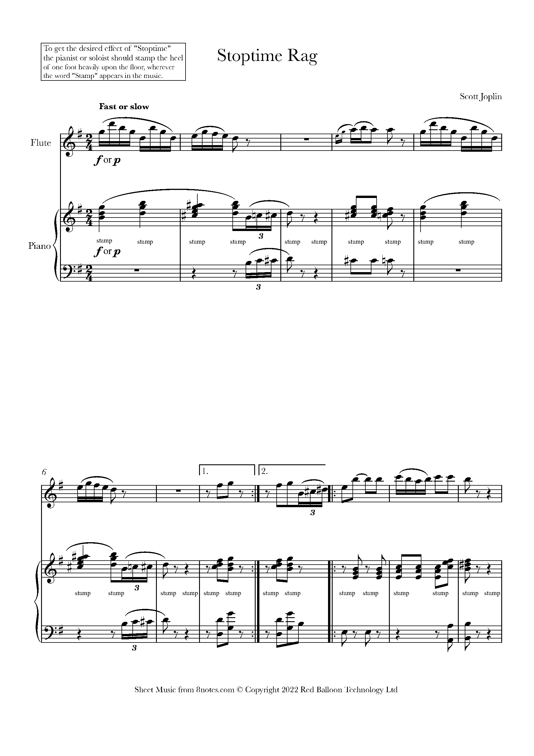 Scott Joplin - Stoptime Rag Sheet music for Flute - 8notes.com