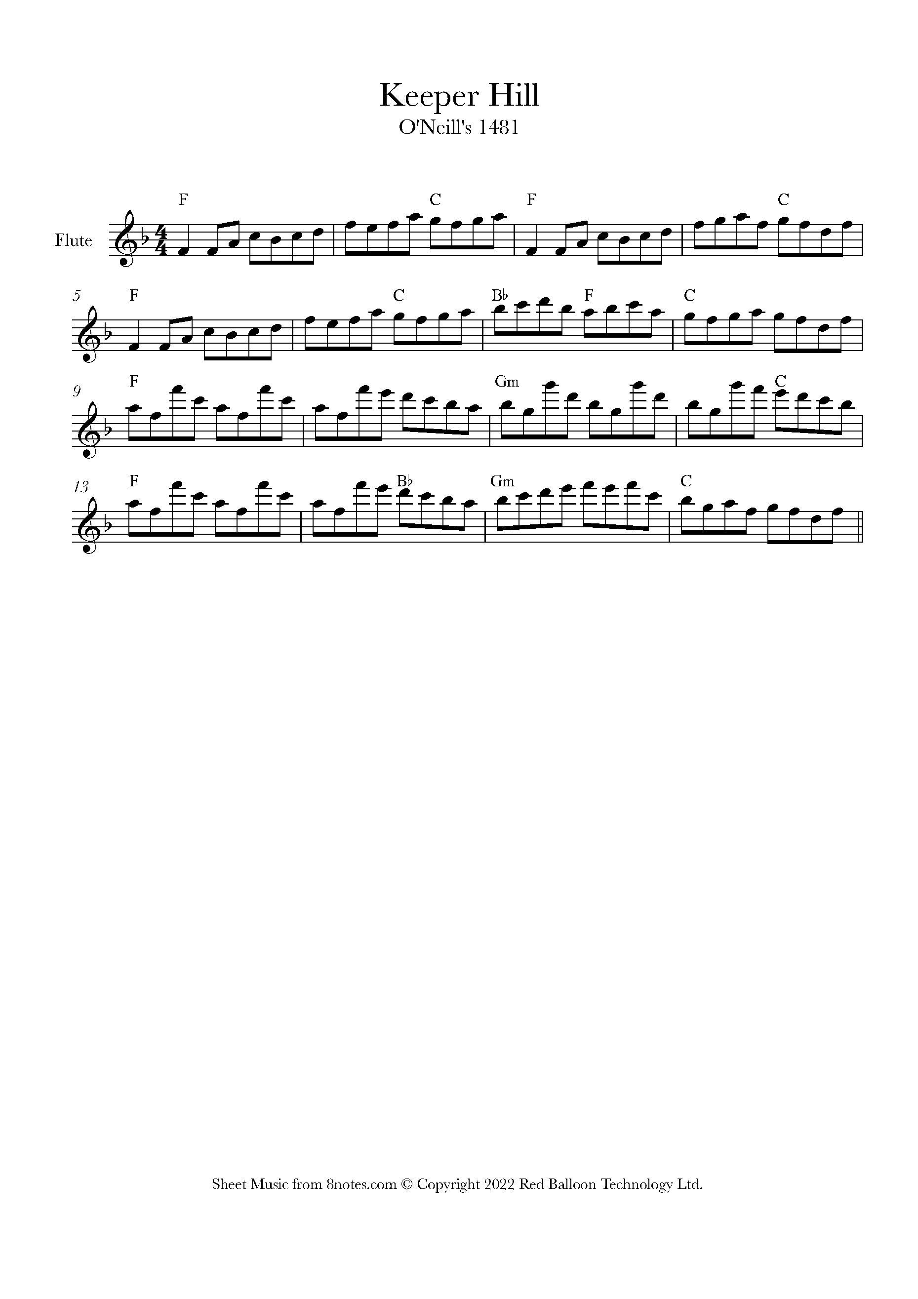 Keeper Hill (Irish Trad.) Sheet music for Flute - 8notes.com