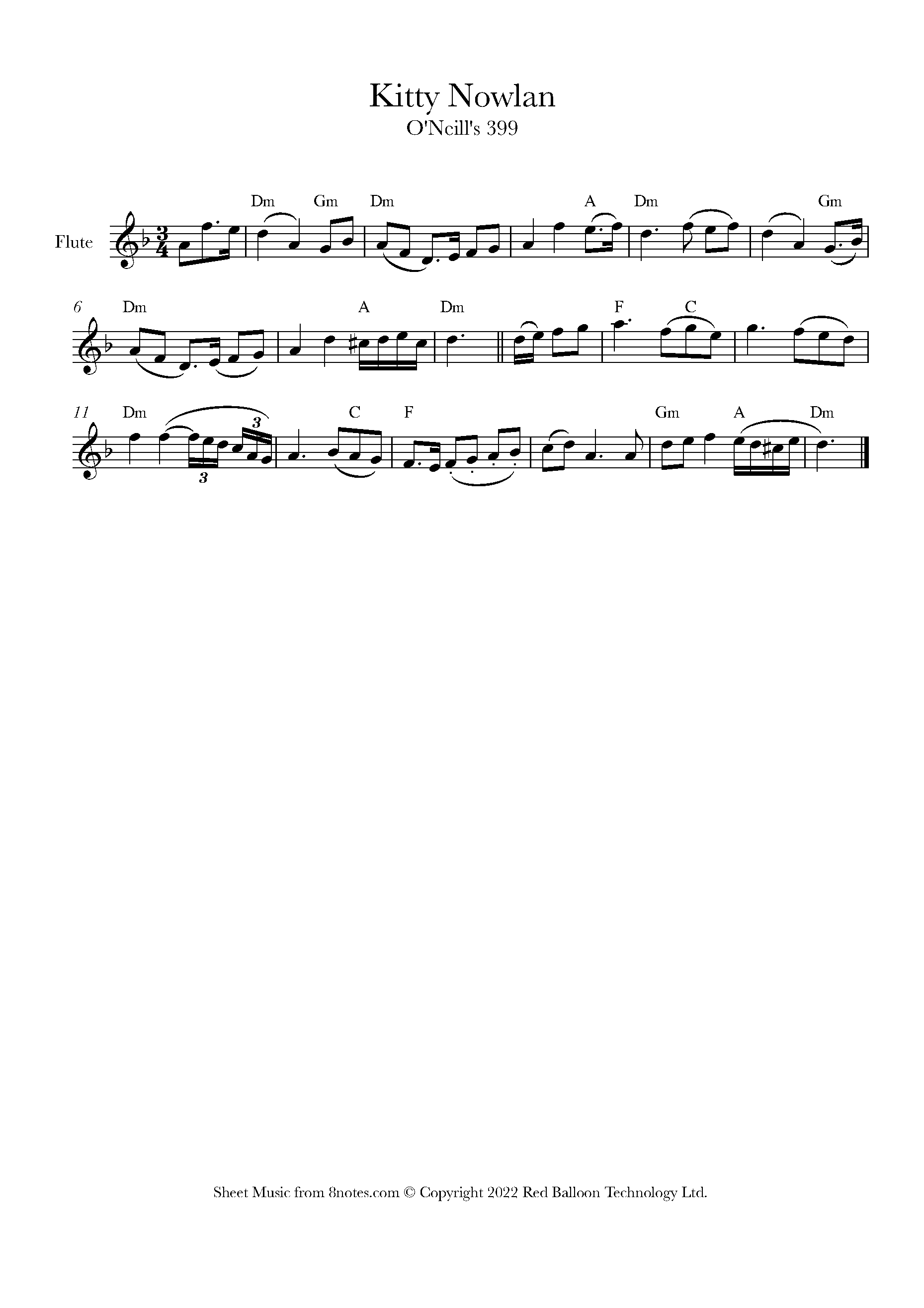 Kitty Nowlan (Irish Trad.) Sheet music for Flute - 8notes.com